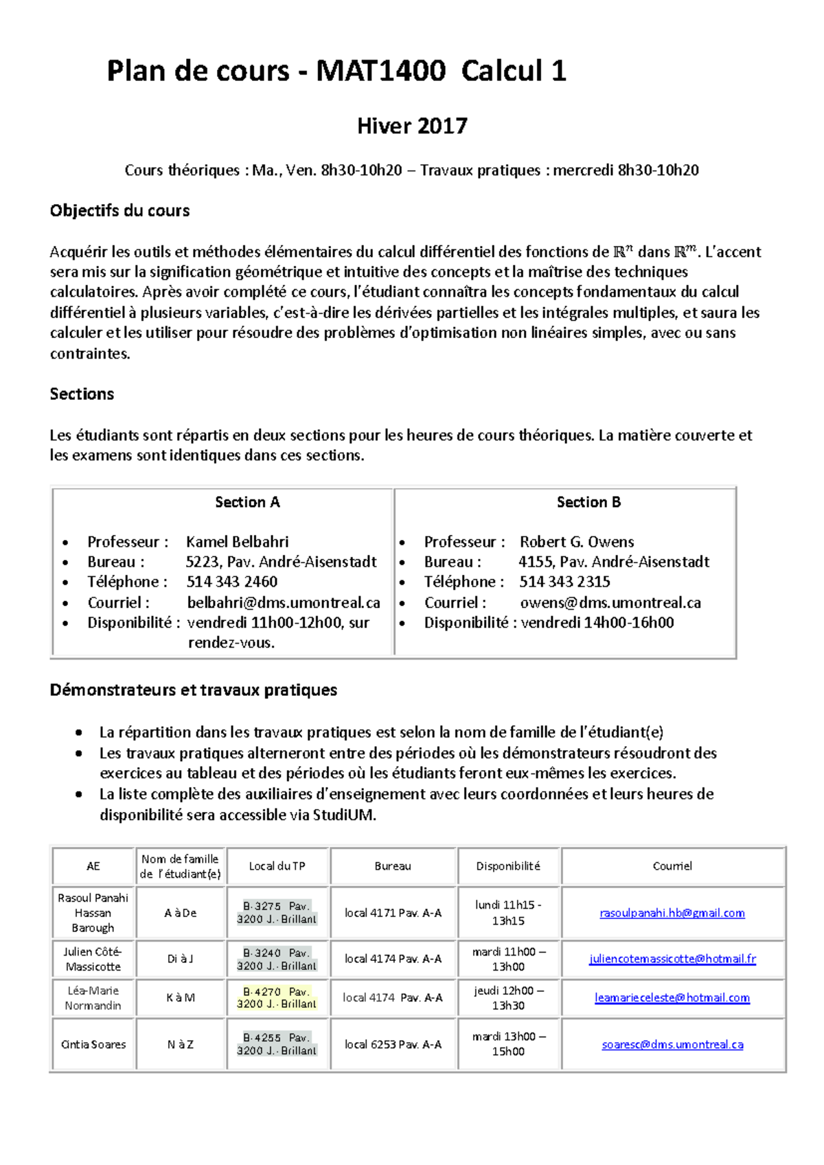 MAT1400 UDEM - Plan de cours - MAT1400 Calcul 1 Hiver 2017 Cours ...