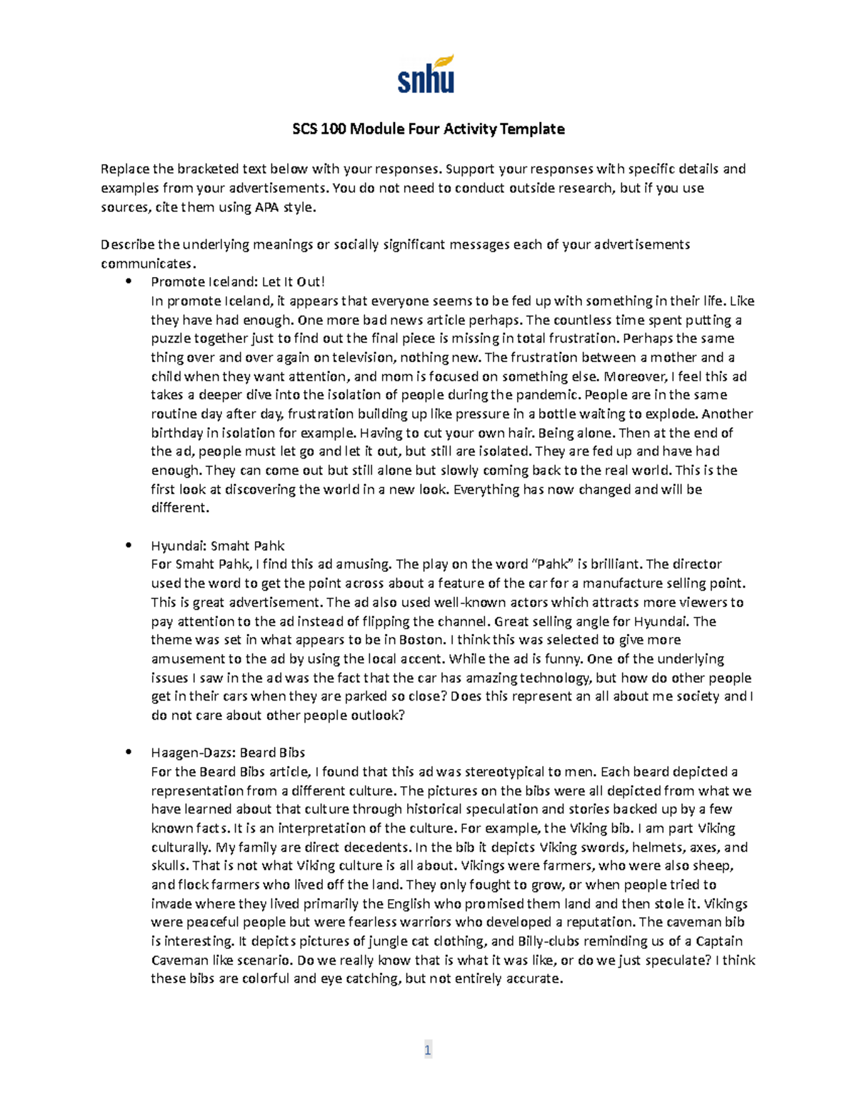 SCS 100 Module Four Activity Template - SCS 100 Module Four Activity ...