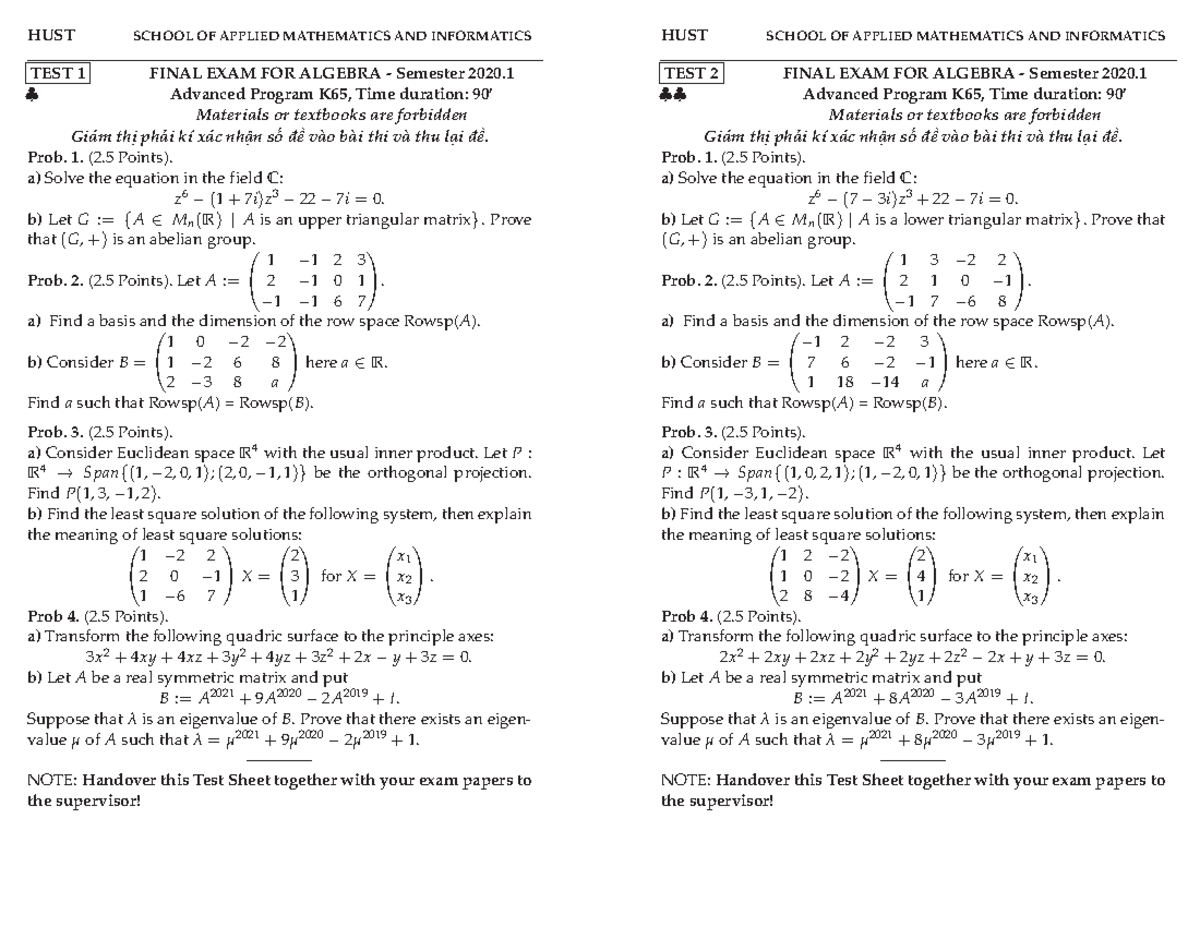 Algebra 2020-1 - No description - HUST SCHOOL OF APPLIED MATHEMATICS ...