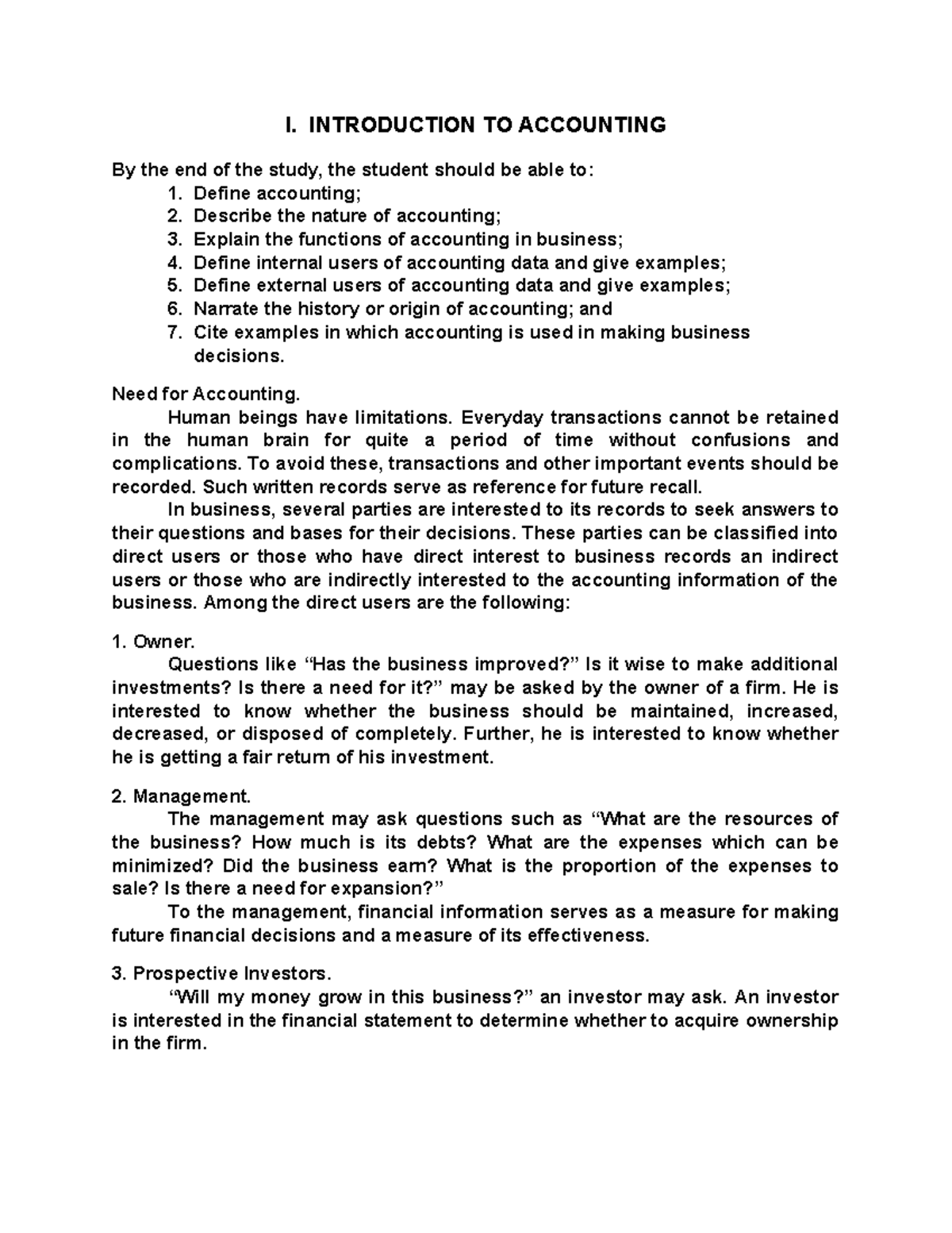 Lecture-ABM1-I.-Introduction-to-Accounting - I. INTRODUCTION TO ...