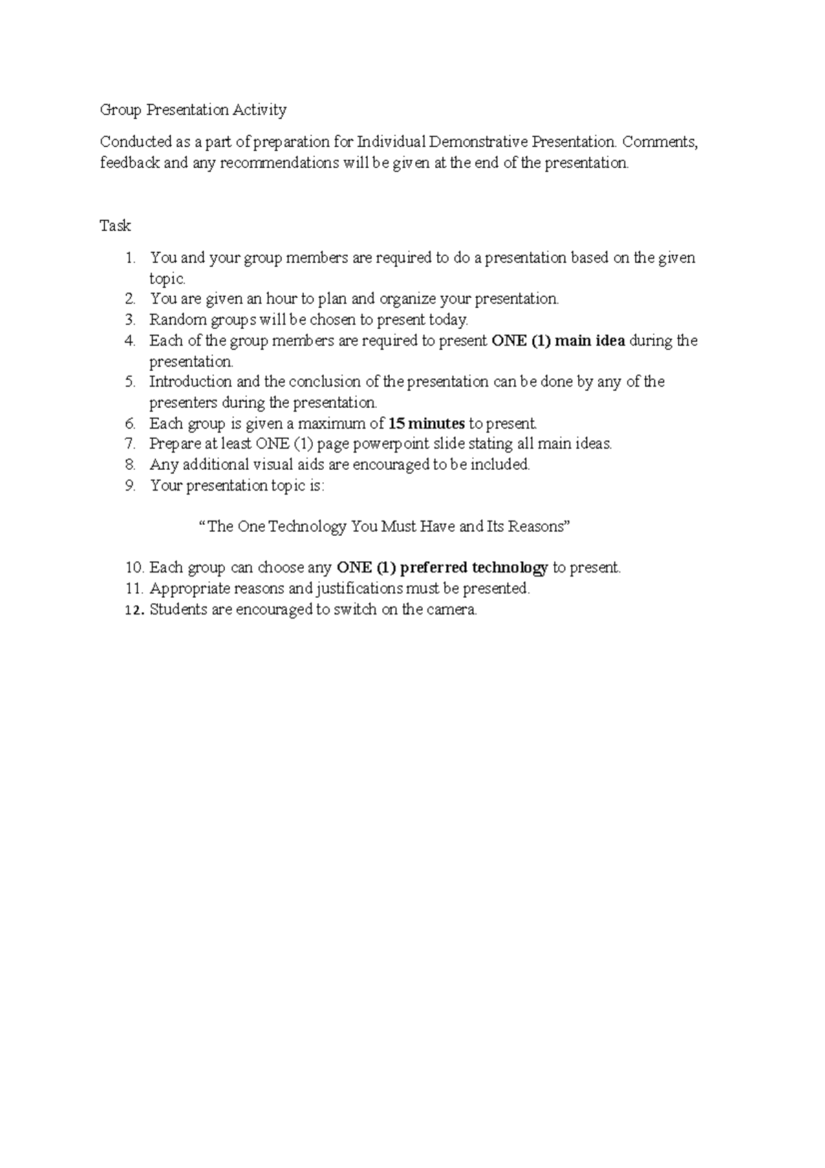 Lecture 6 - Group Presentation Activity VFVFV - Group Presentation ...