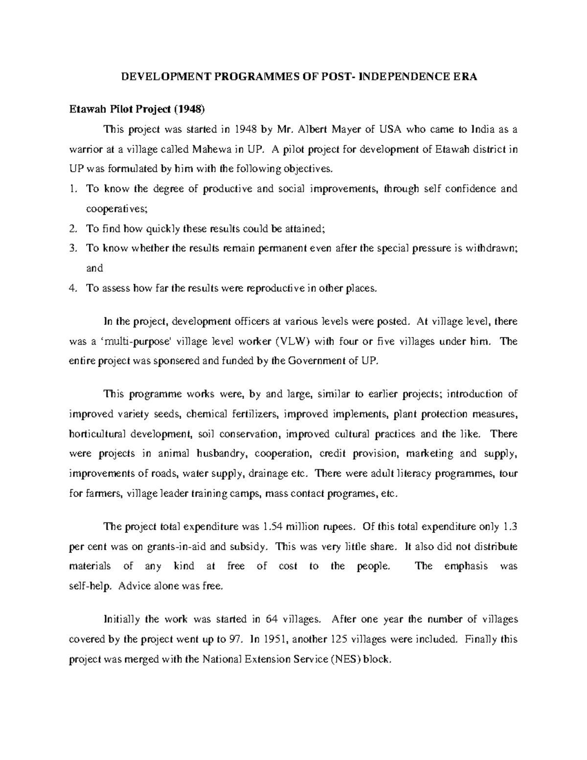 Post independence era - 5. DEVELOPMENT PROGRAMMES OF POST- INDEPENDENCE ...