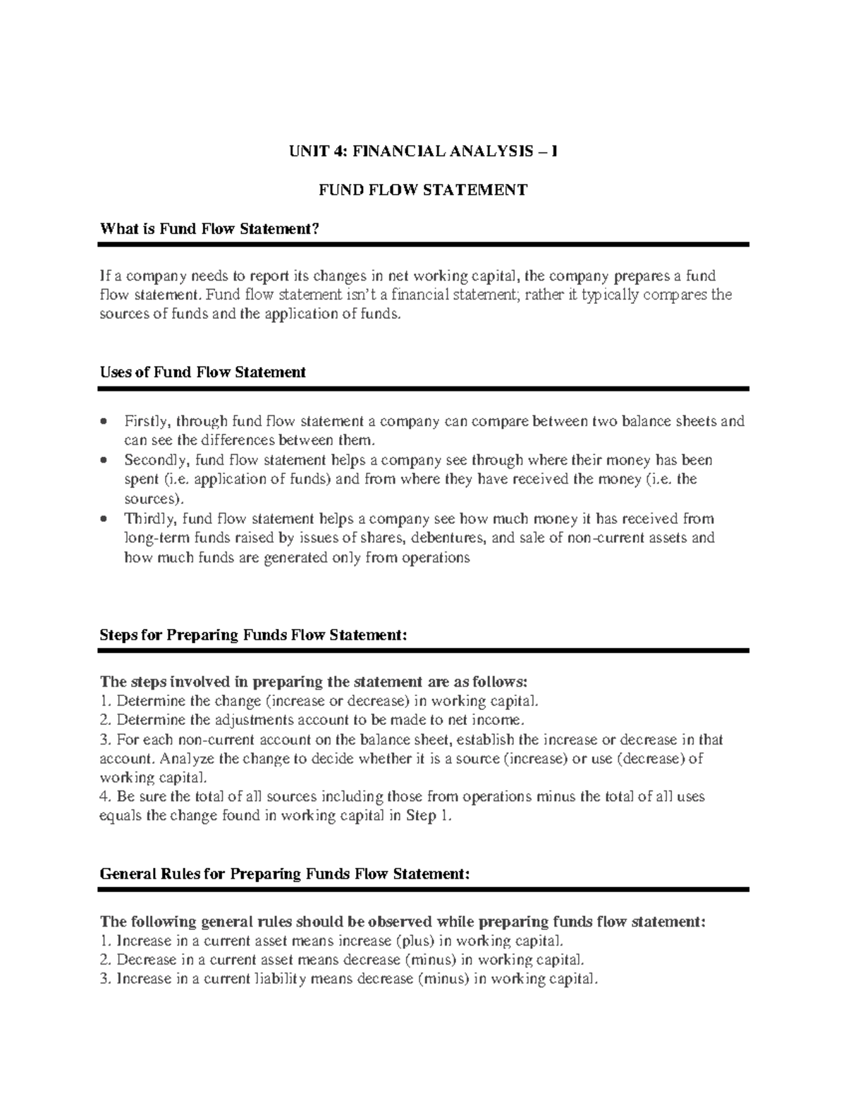 Fund flow statement - UNIT 4: FINANCIAL ANALYSIS – I FUND FLOW ...