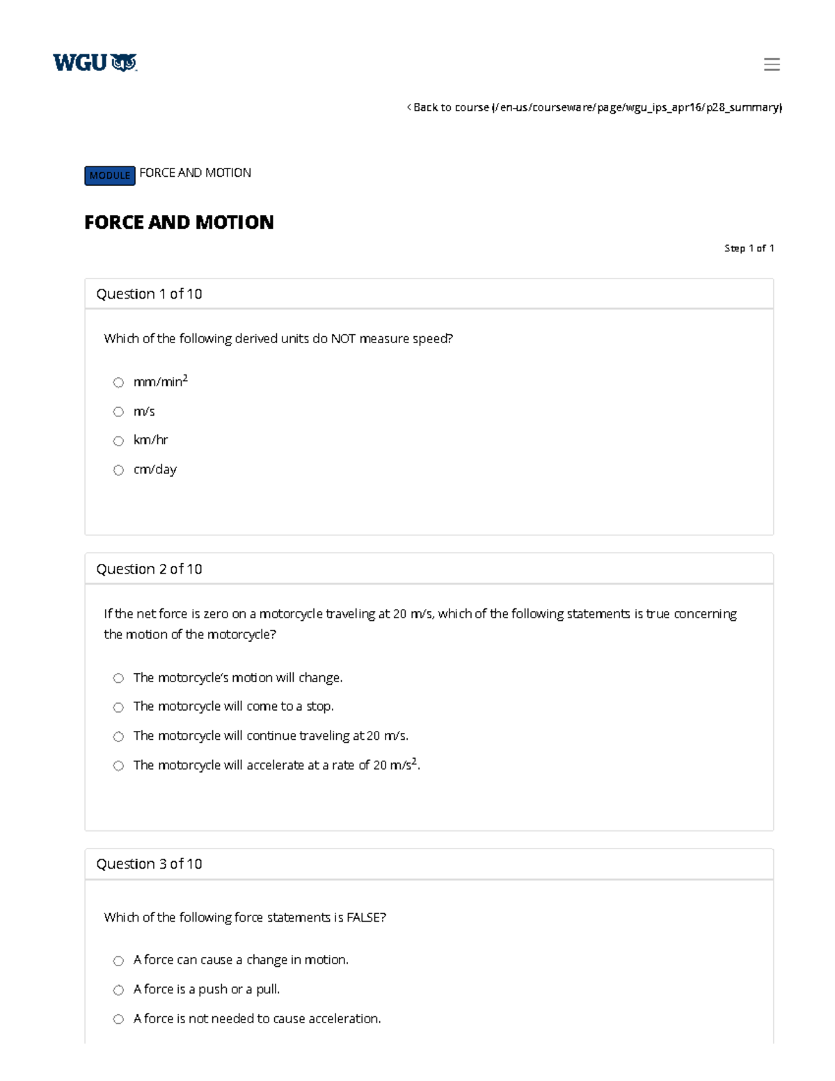 Force and Motion Quiz - MODULE FORCE AND MOTION FORCE AND MOTION Step 1 ...