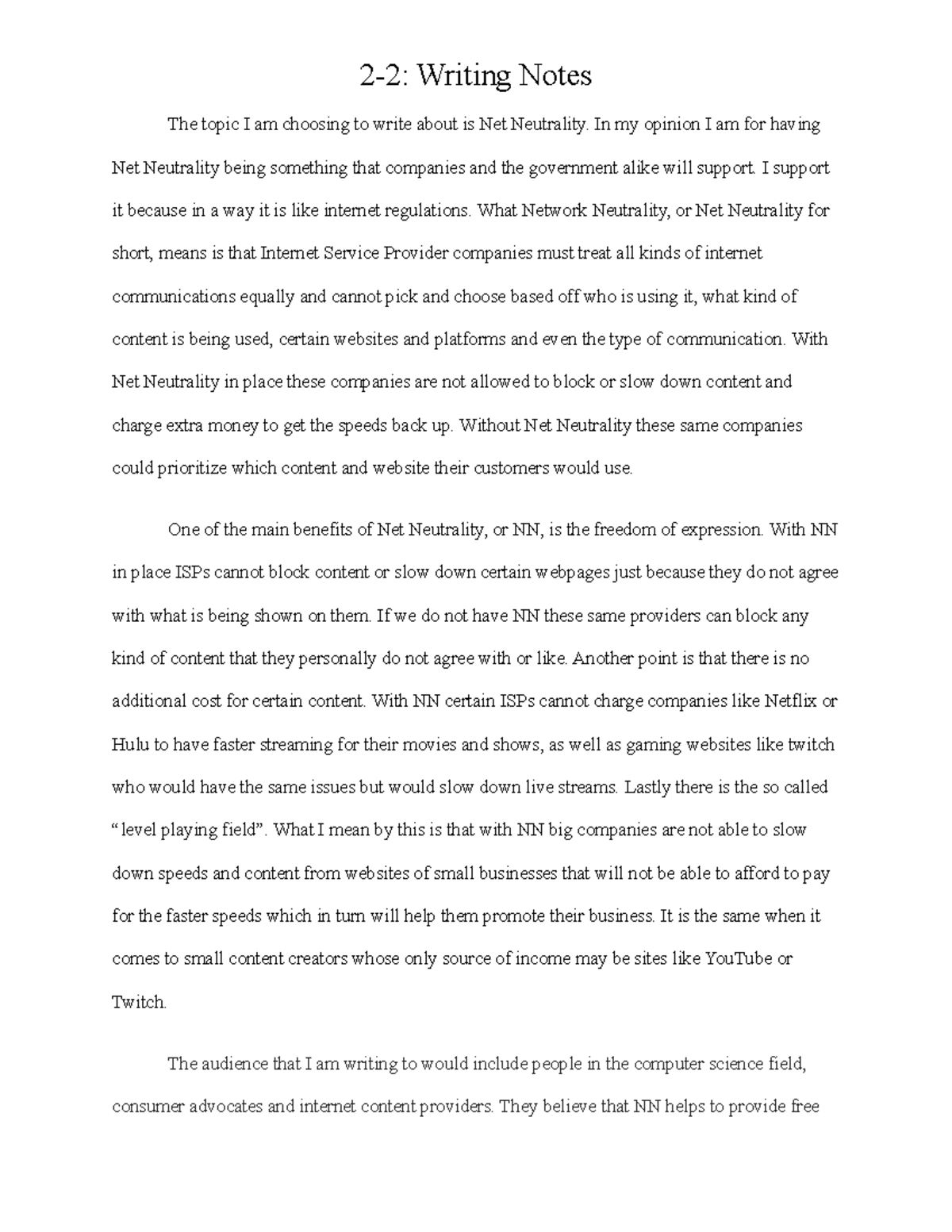 2-2 Writing Notes - 2-2: Writing Notes The topic I am choosing to write ...