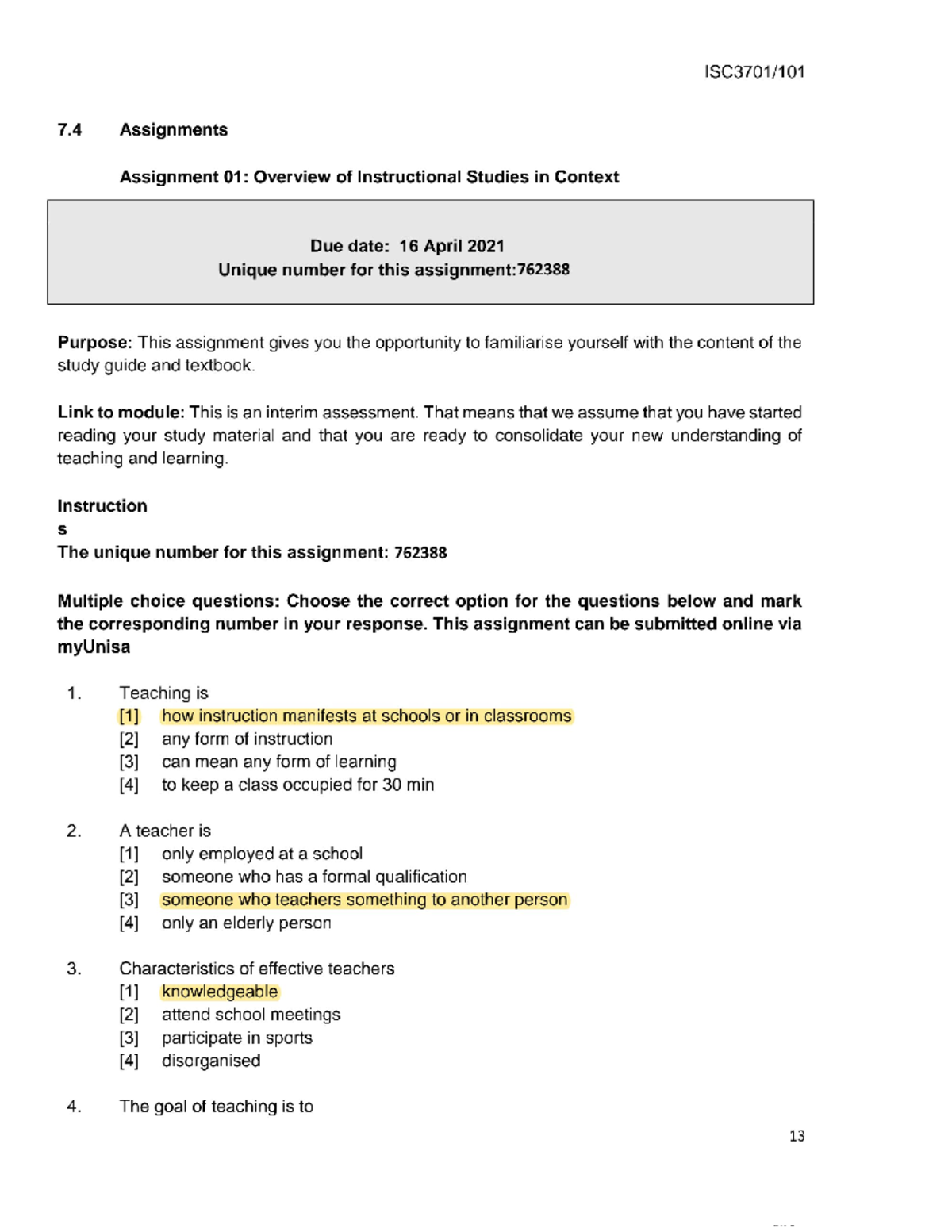 Isc memo - Memo - 7 Assignments Assignment 01: Overview of ...
