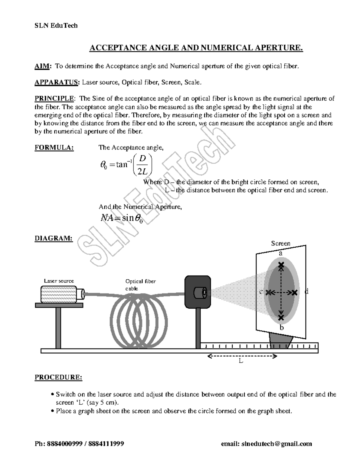 SLN Edu Tech - Lab manual for new expts - ACCEPTANCE ANGLE AND ...
