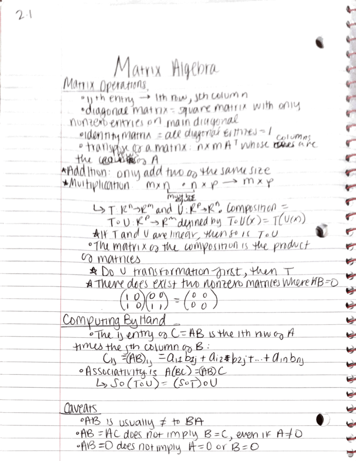 Section 2.1: Matrix Operations - 2 Matrix Algebra Matrix Operations ...