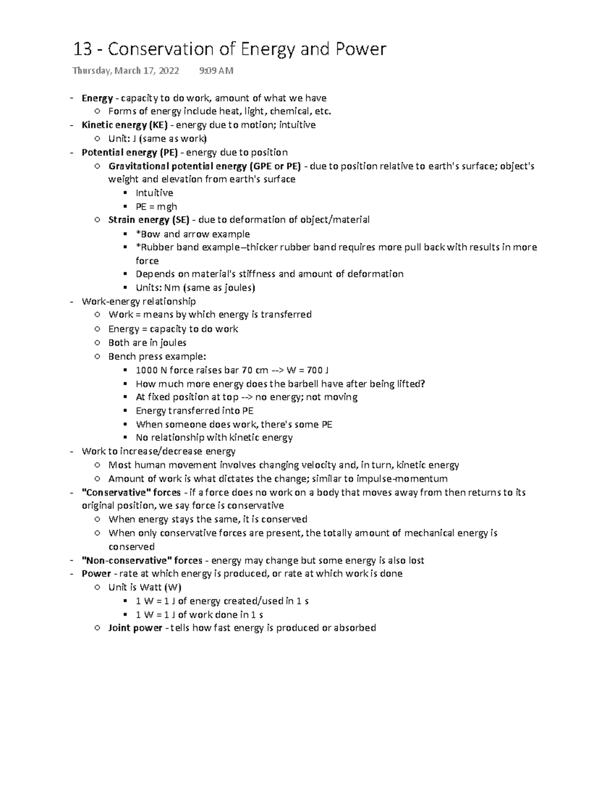 Conservation of Energy and Power - Energy- capacity to do work, amount ...
