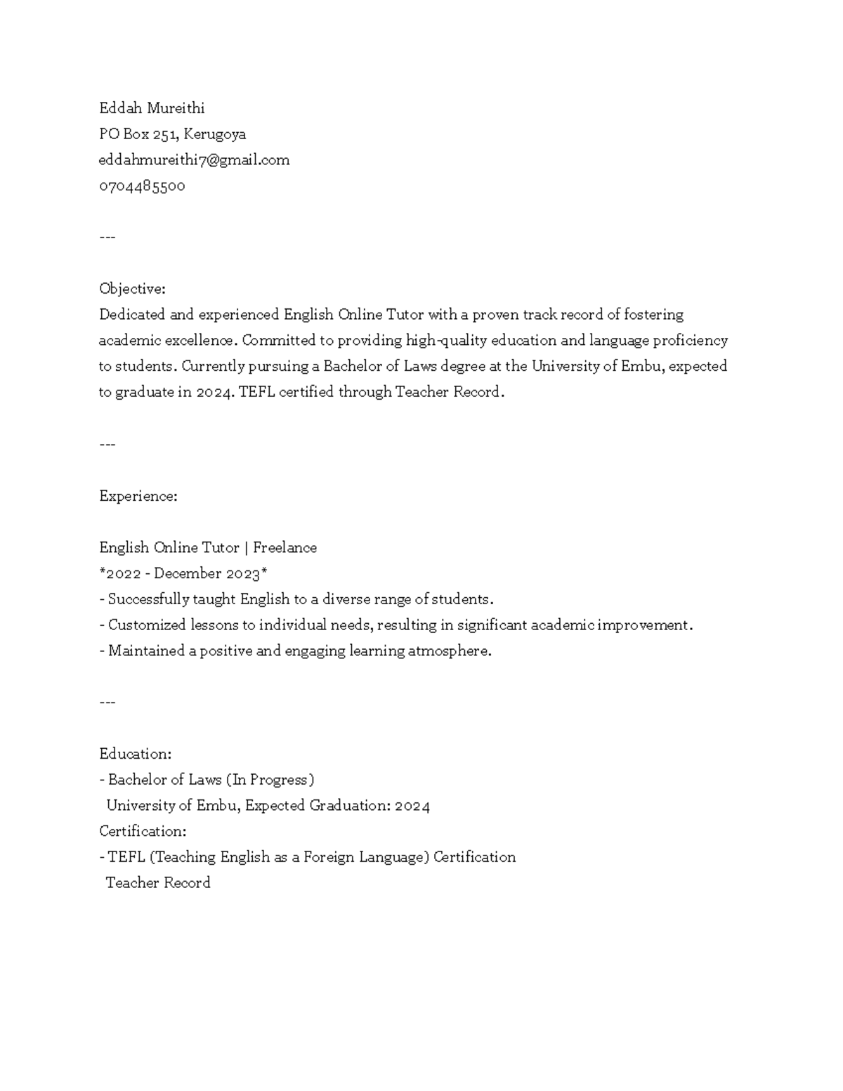 Untitled document - Notes - Eddah Mureithi PO Box 251, Kerugoya ...