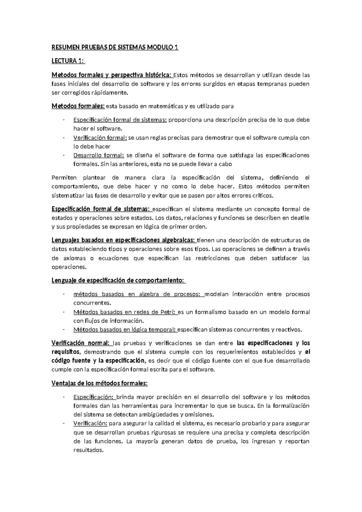 Resumen Pruebas DE Sistemas Modulo 1 - RESUMEN PRUEBAS DE SISTEMAS MODULO 1 LECTURA 1: Metodos ...