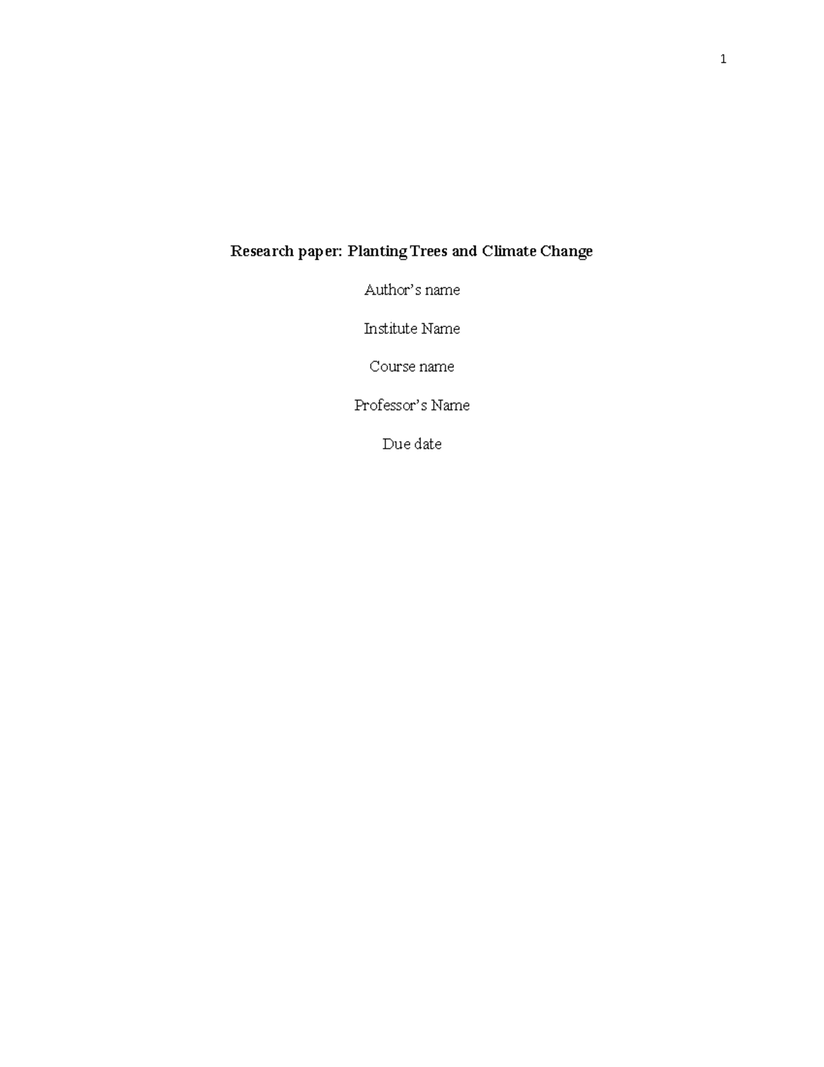 tree planting and climate change - Research paper: Planting Trees and ...