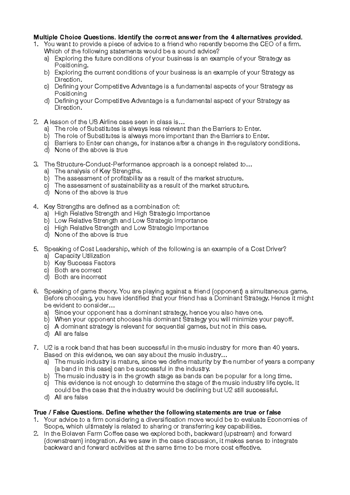 Sample Questions - Multiple Choice Questions. Identify the correct ...