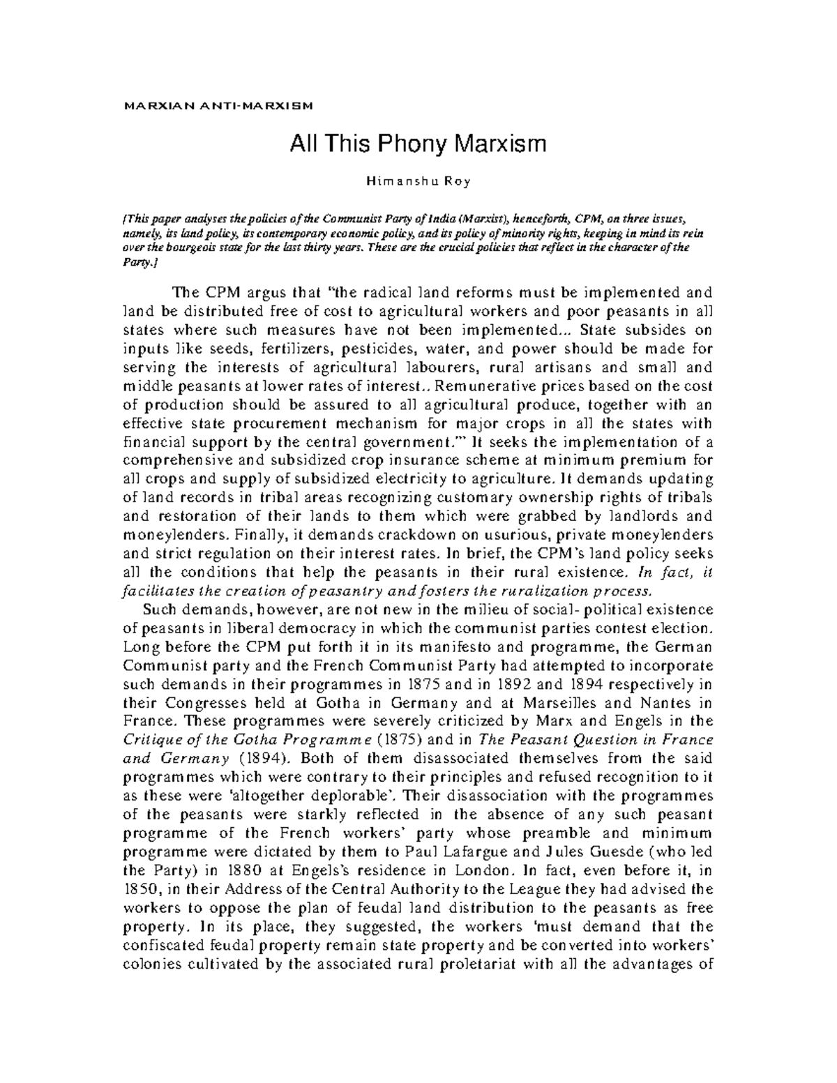 7. Himanshu ROY- ALL THIS Phony Marxism - MARXIAN ANTI-MARXISM All This Phony Marxism Himanshu ...
