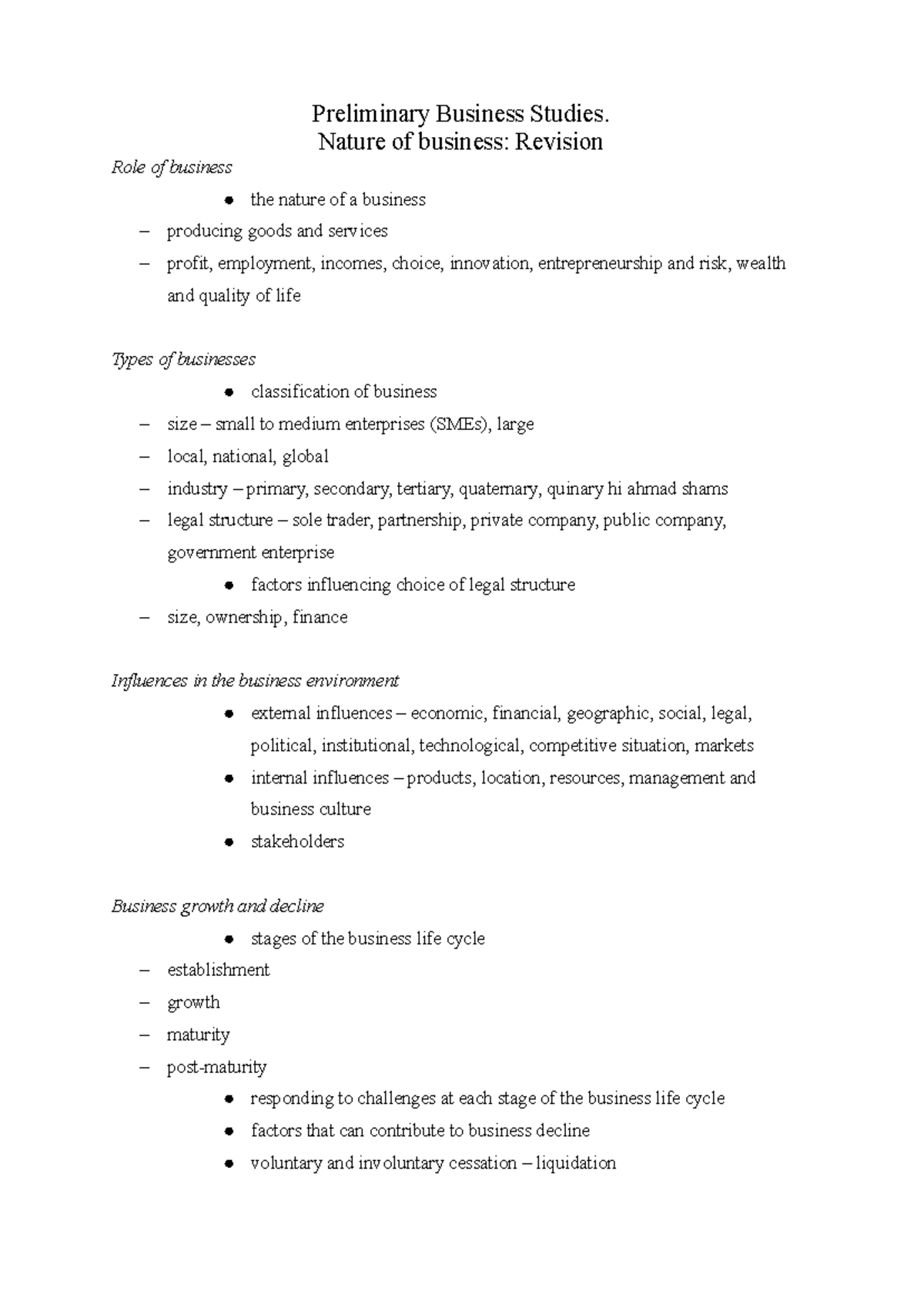 Nature of Business- Revision questions + Answers - Preliminary Business ...