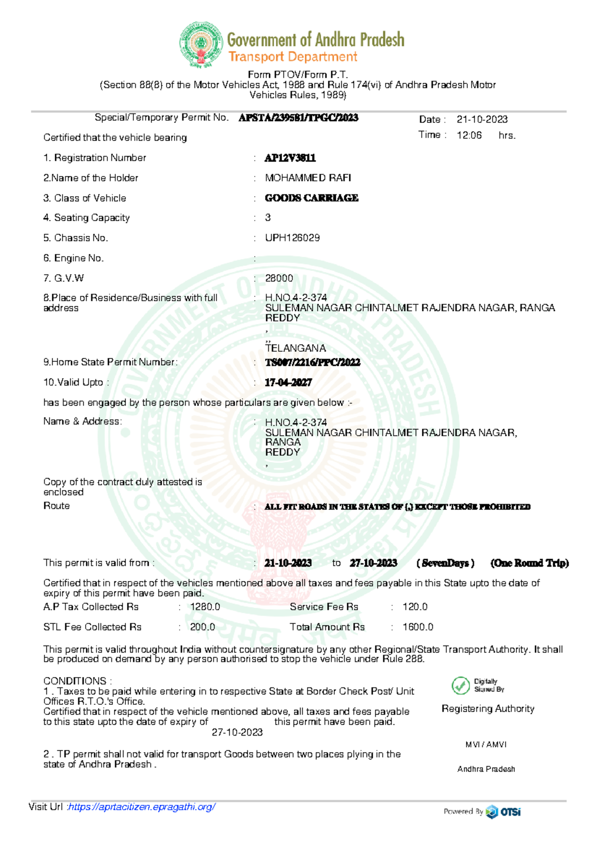 AP12V3811 - its an exciting file - Form PTOV/Form P. (Section 88(8) of ...
