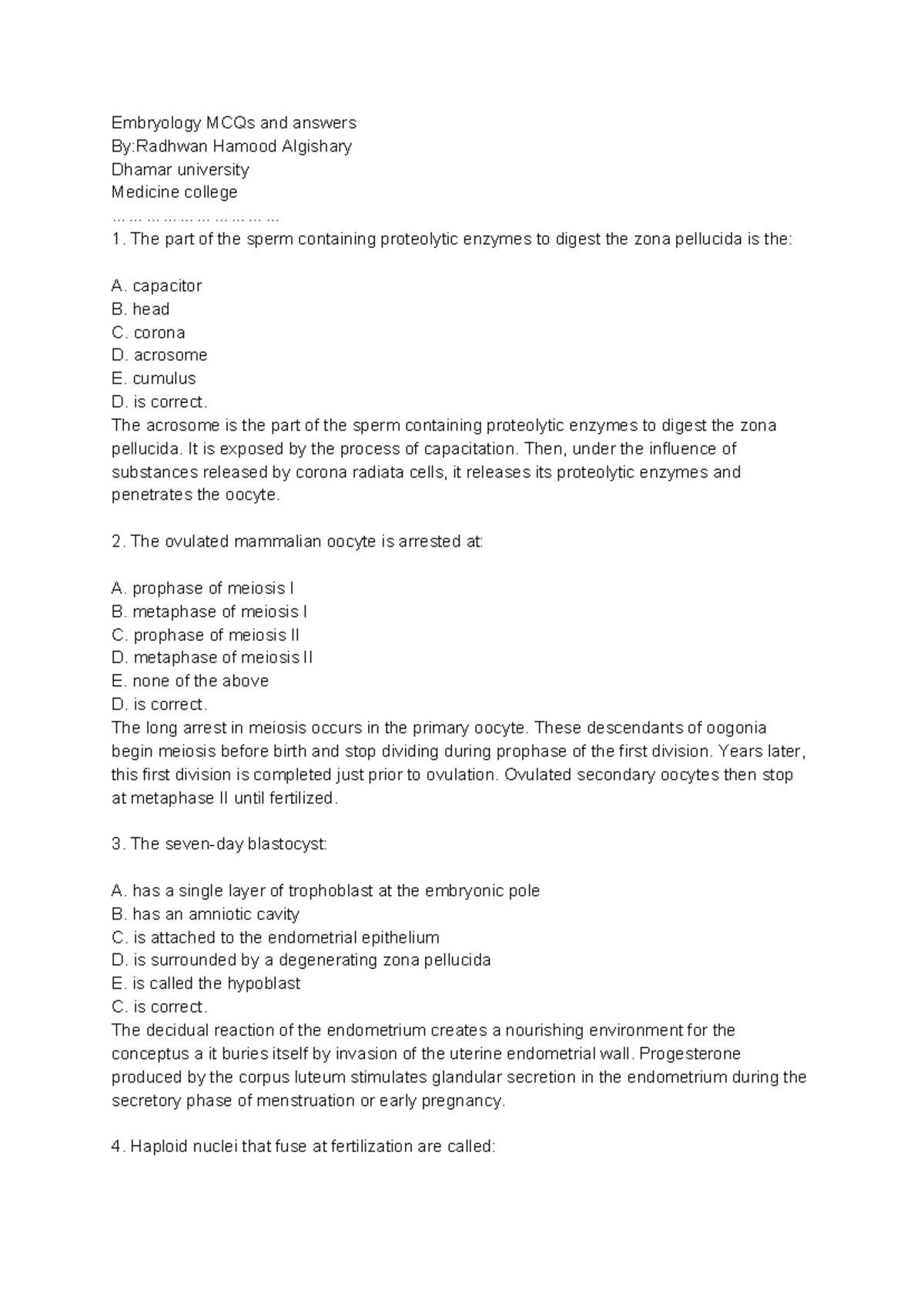 Embryology - Mcq UGS - Embryology MCQs and answers By:Radhwan Hamood ...