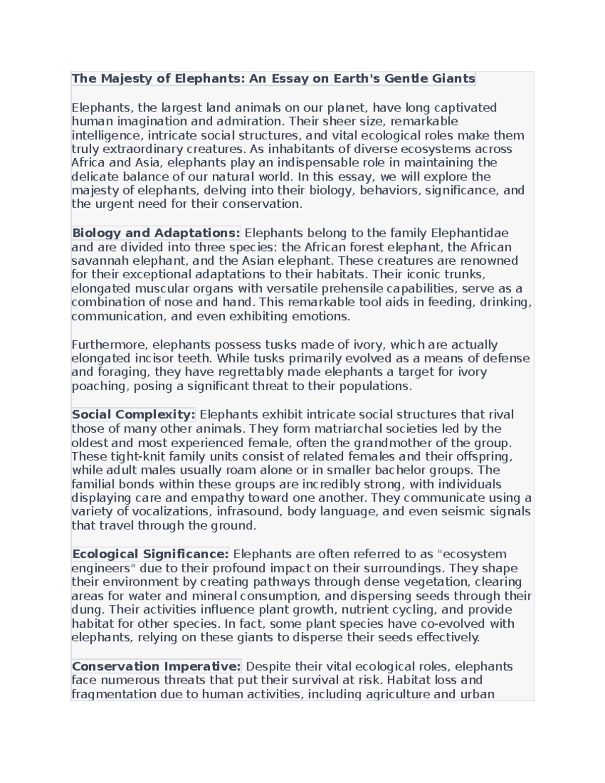 Elephent Essay Geography - The Majesty of Elephants: An Essay on Earth ...