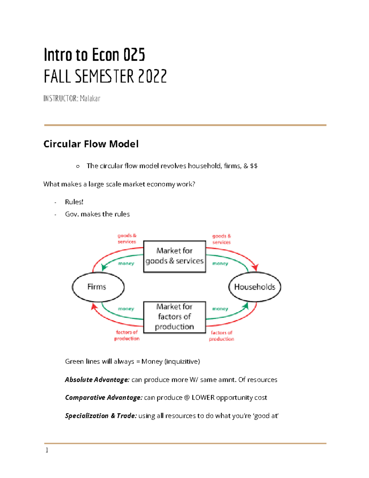 Class notes - Intro to Econ 025 FALL SEMTER 2022 INSTRUCTOR: Malakar ...