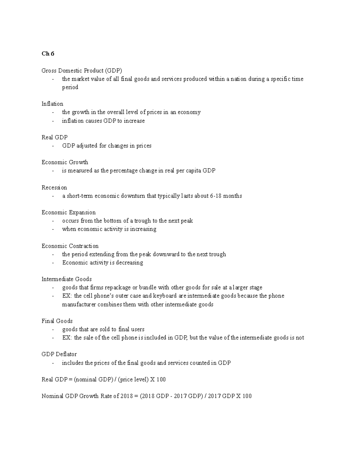 Macroeconomics Chapter 6 - Ch 6 Gross Domestic Product (GDP)- the ...