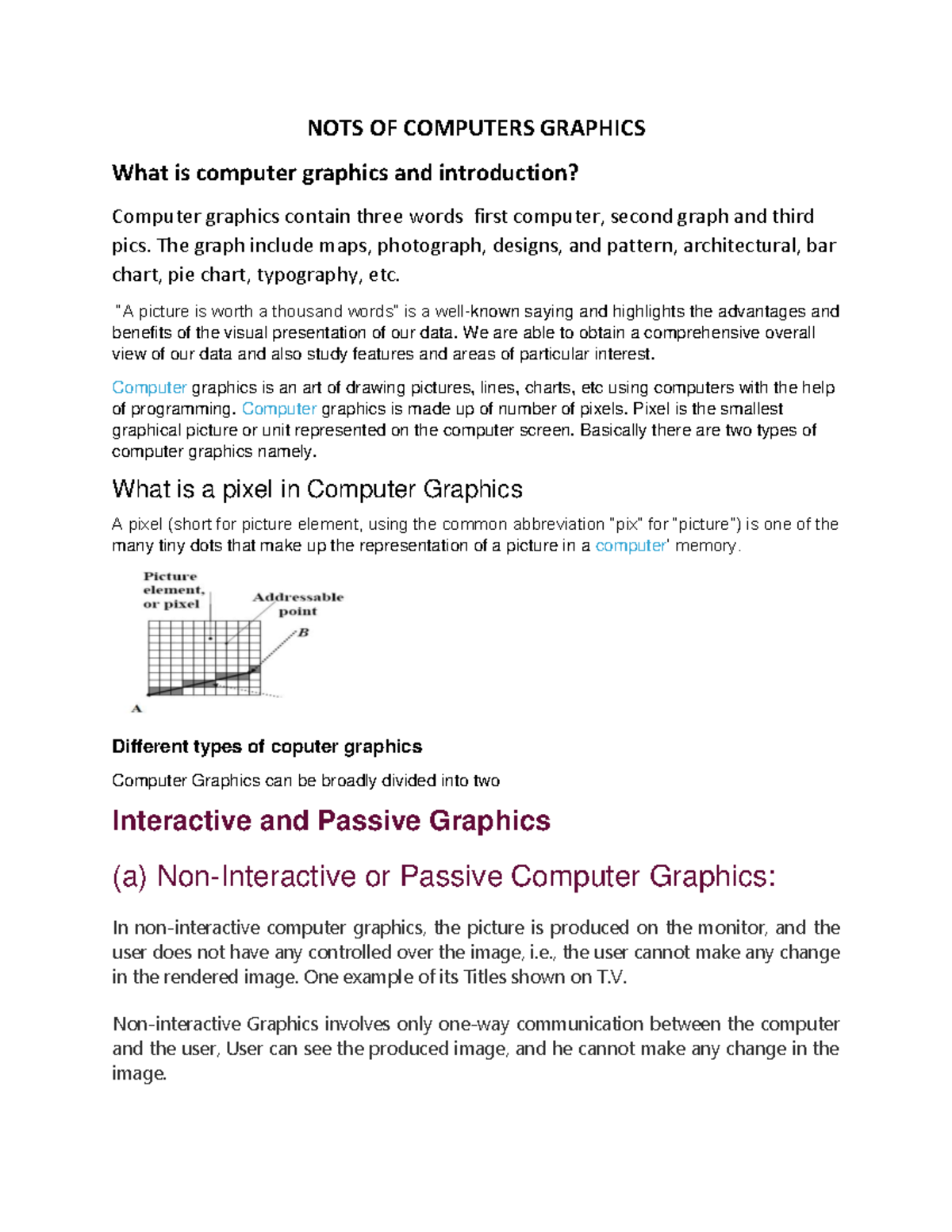 NOTS OF Computers Graphics 2 - Copy - NOTS OF COMPUTERS GRAPHICS What ...