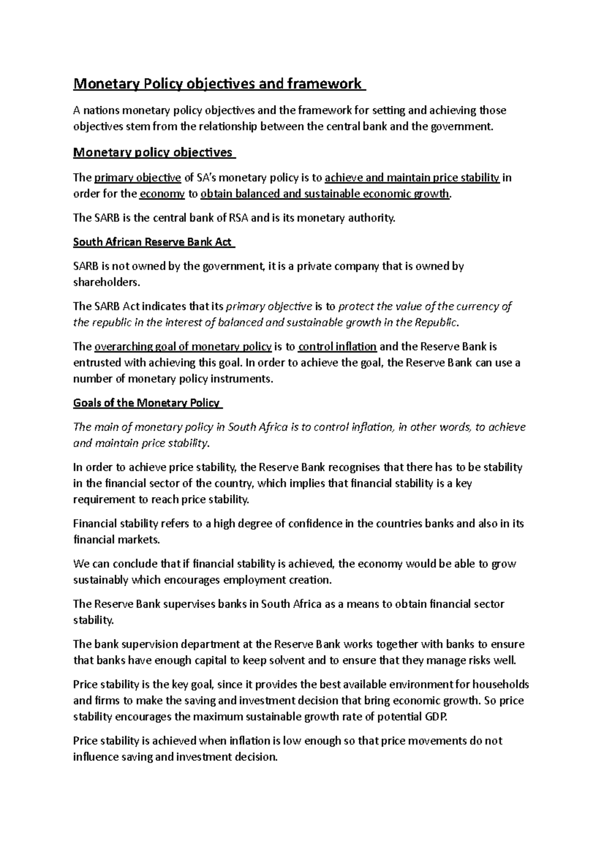 EC102 CHP 31 Lecture 16 Monetary Policy Objectives & Framework ...