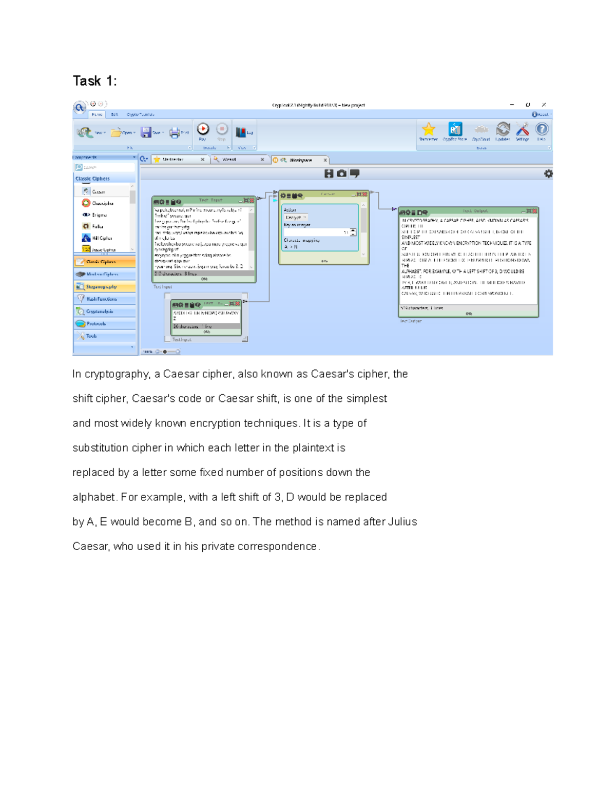 Cryptool 2 Tasks solved - In cryptography, a Caesar cipher, also known ...