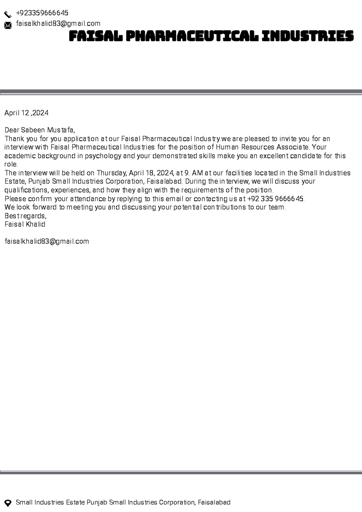Letter Head Maker Letterhead - April 12 , Dear Sabeen Mustafa, Thank ...