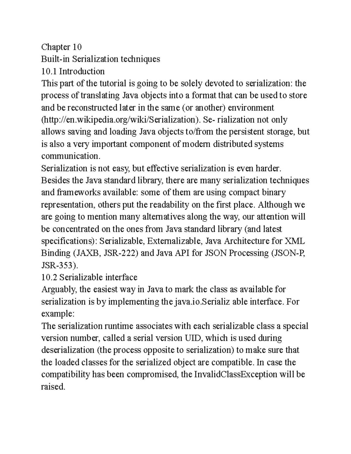 Java Notes (CH10) - Chapter 10 Built-in Serialization techniques 10 ...