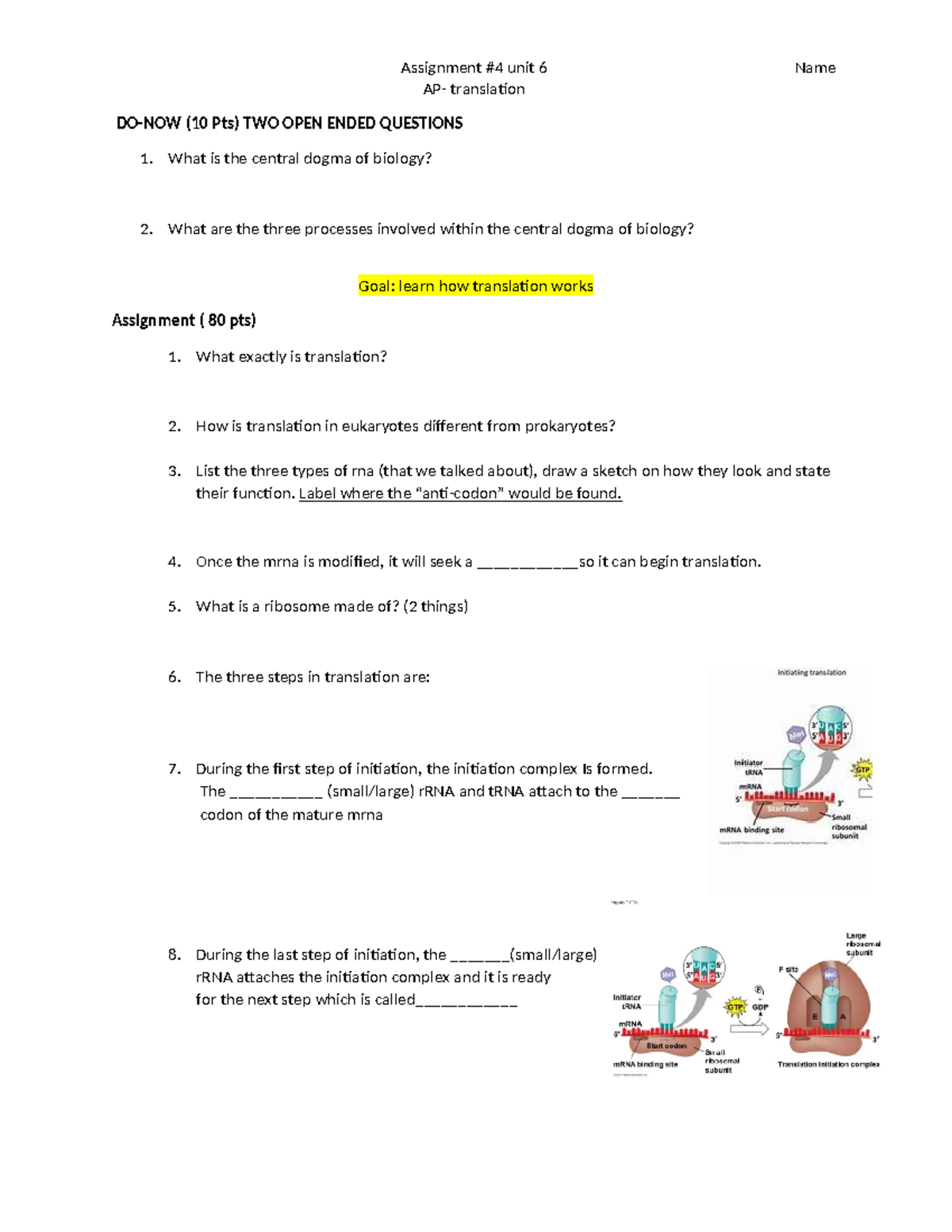 Assignment #4 unit 6 - Translation - Assignment #4 unit 6 Name AP ...