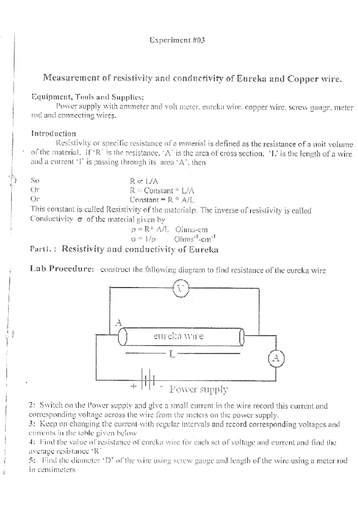 AP Exp5 Conductivity of Eureka Wire - Wireless Communication Systems - Studocu