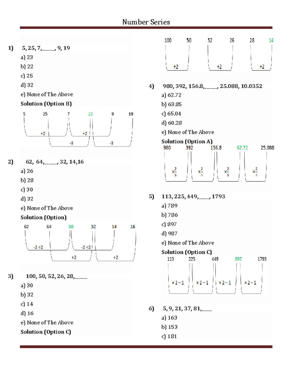 MATH Part 2 - CSE - 1) 5, 25, 7,______, 9, 19 a) 23 b) 22 c) 25 d) 32 e ...