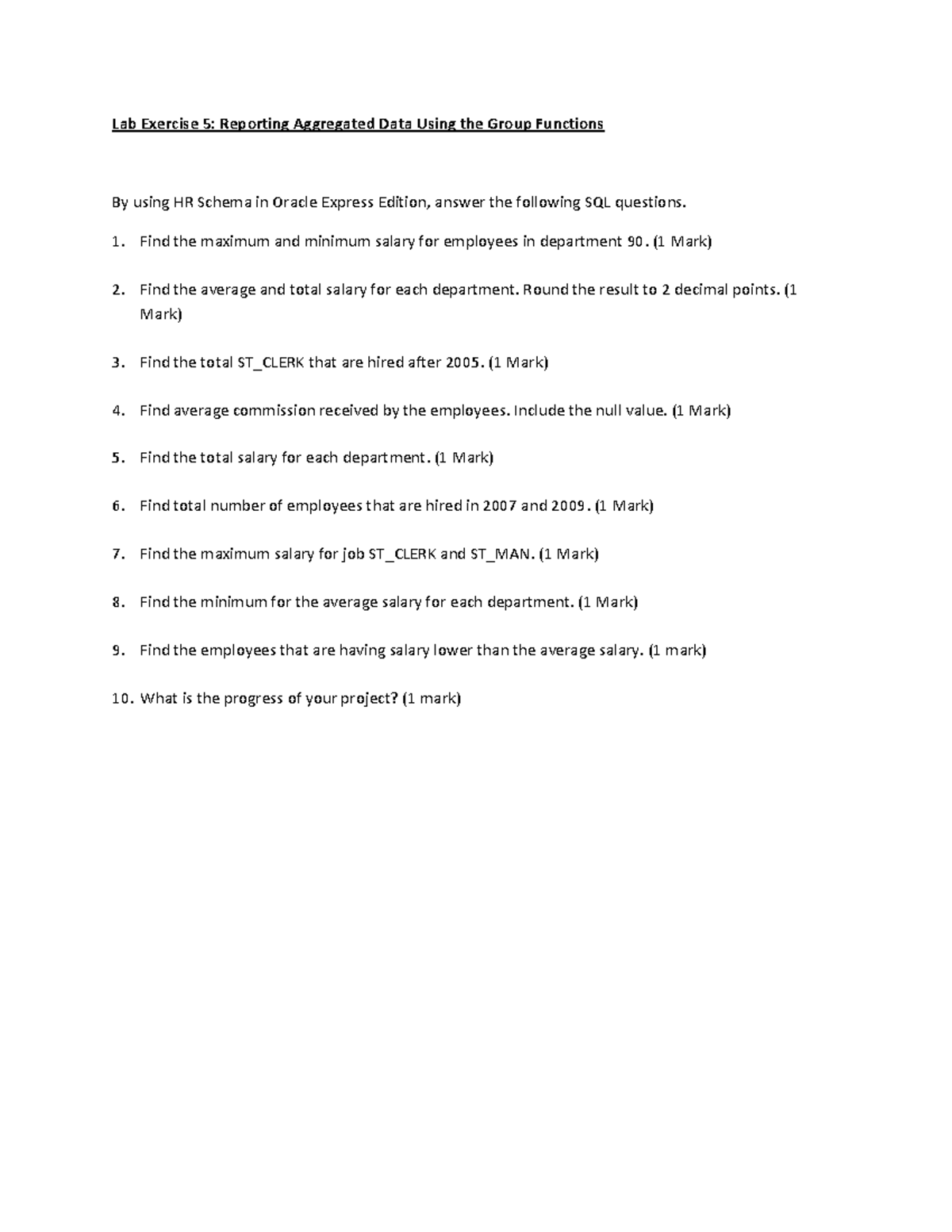 Lab Exercise 5 Set 3 - ict502 - Lab Exercise 5: Reporting Aggregated Data Using the Group ...