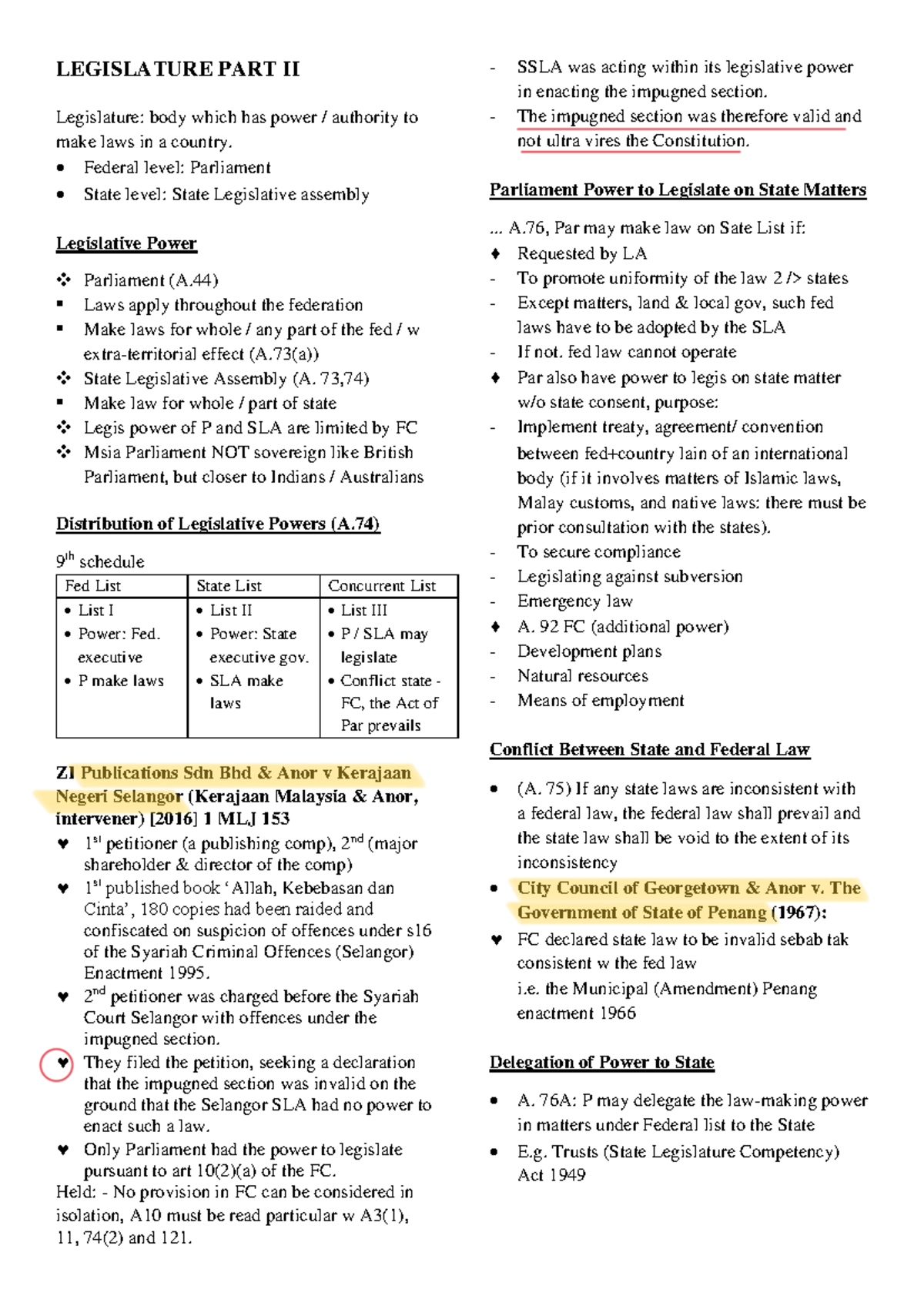 Legislature PART II (bal) - LEGISLATURE PART II Legislature: body which ...
