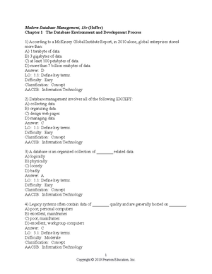 Chapter 7 - answer key - Modern Database Management, 13e (Hoffer) Chapter 7 Databases in - Studocu