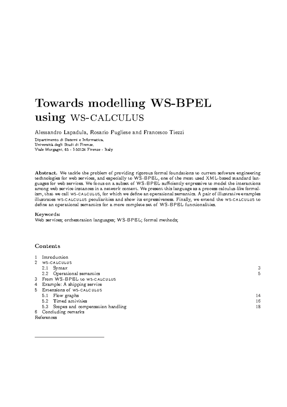 Towards modelling WS BPEL using ws calcu - Towards modelling WS-BPEL ...