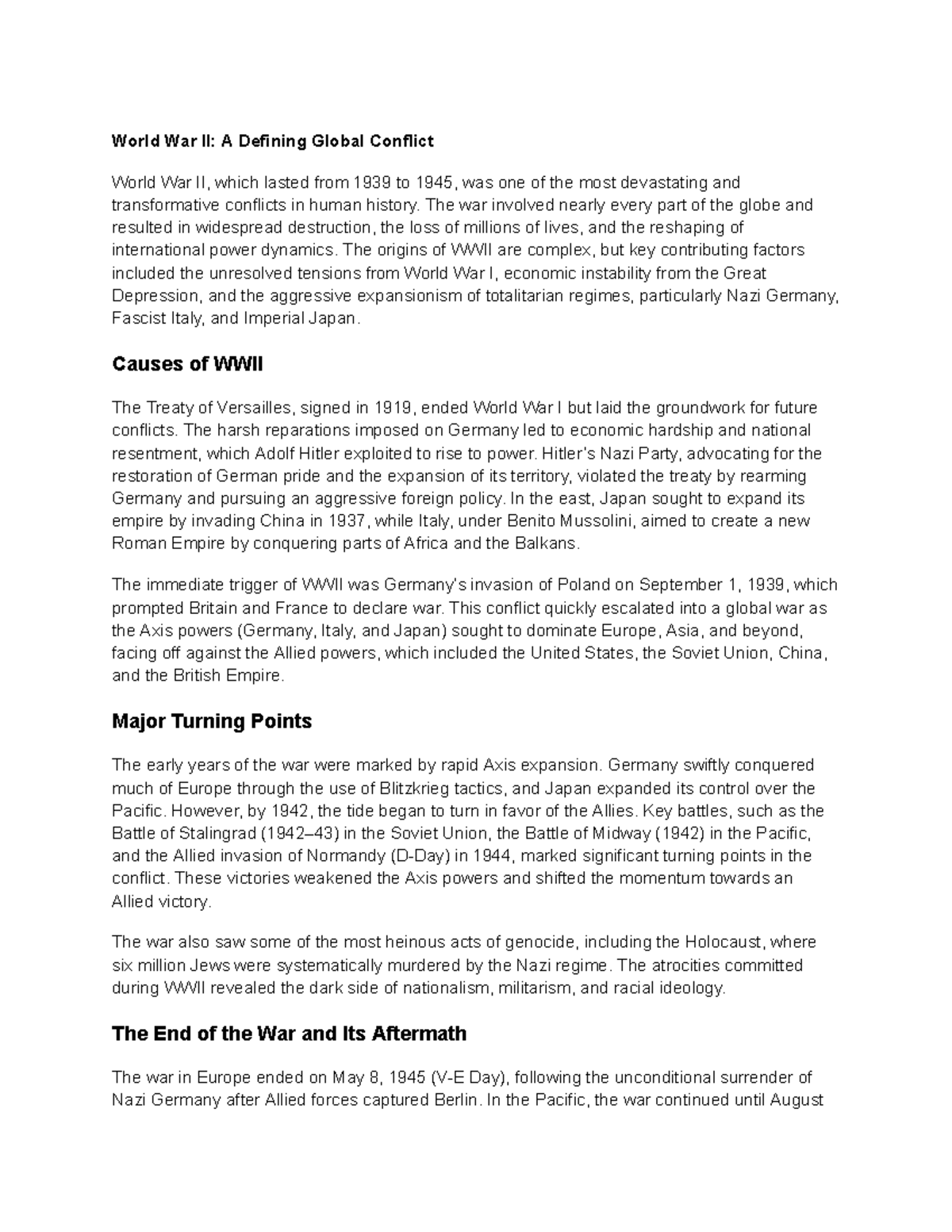 Apwh 2.3 World War Studies - World War II: A Defining Global Conflict ...