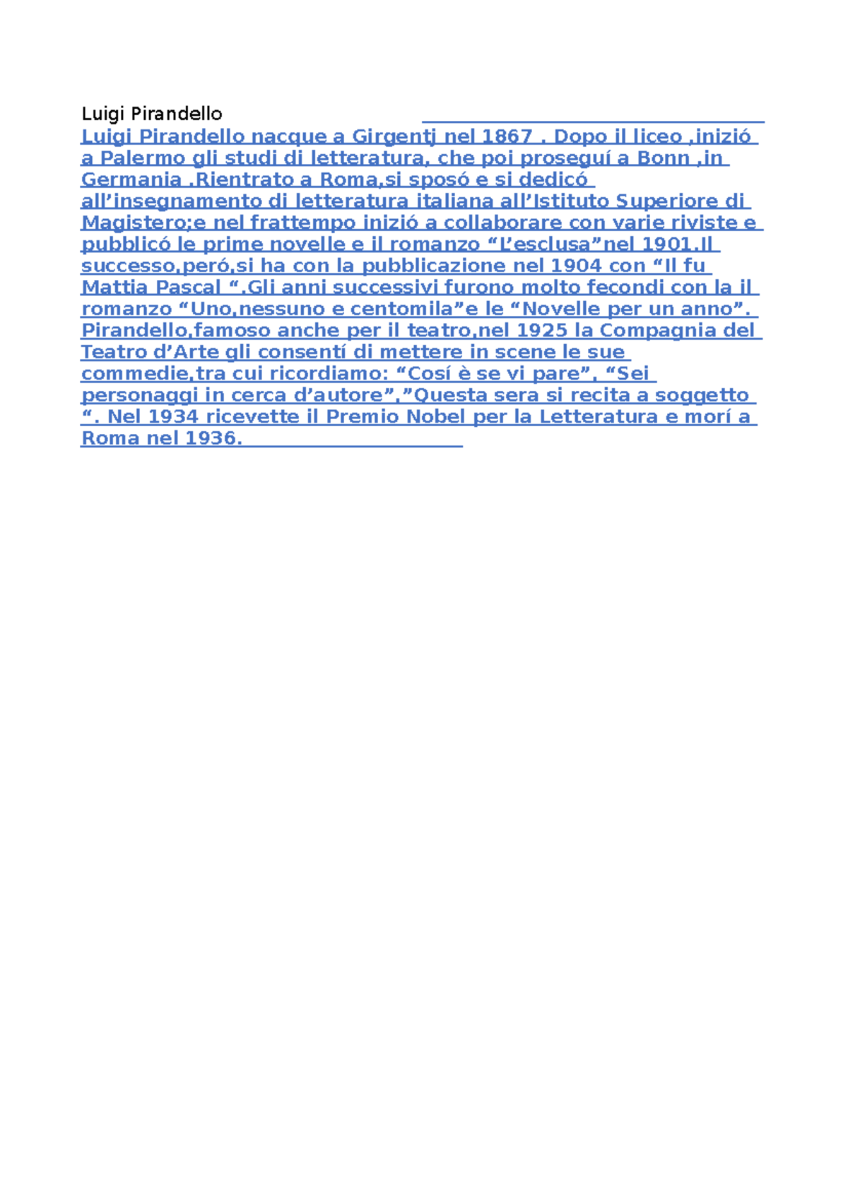 Pirandello - Appunti di letteratura italiana contemporanea - Luigi Pirandello Luigi Pirandello ...