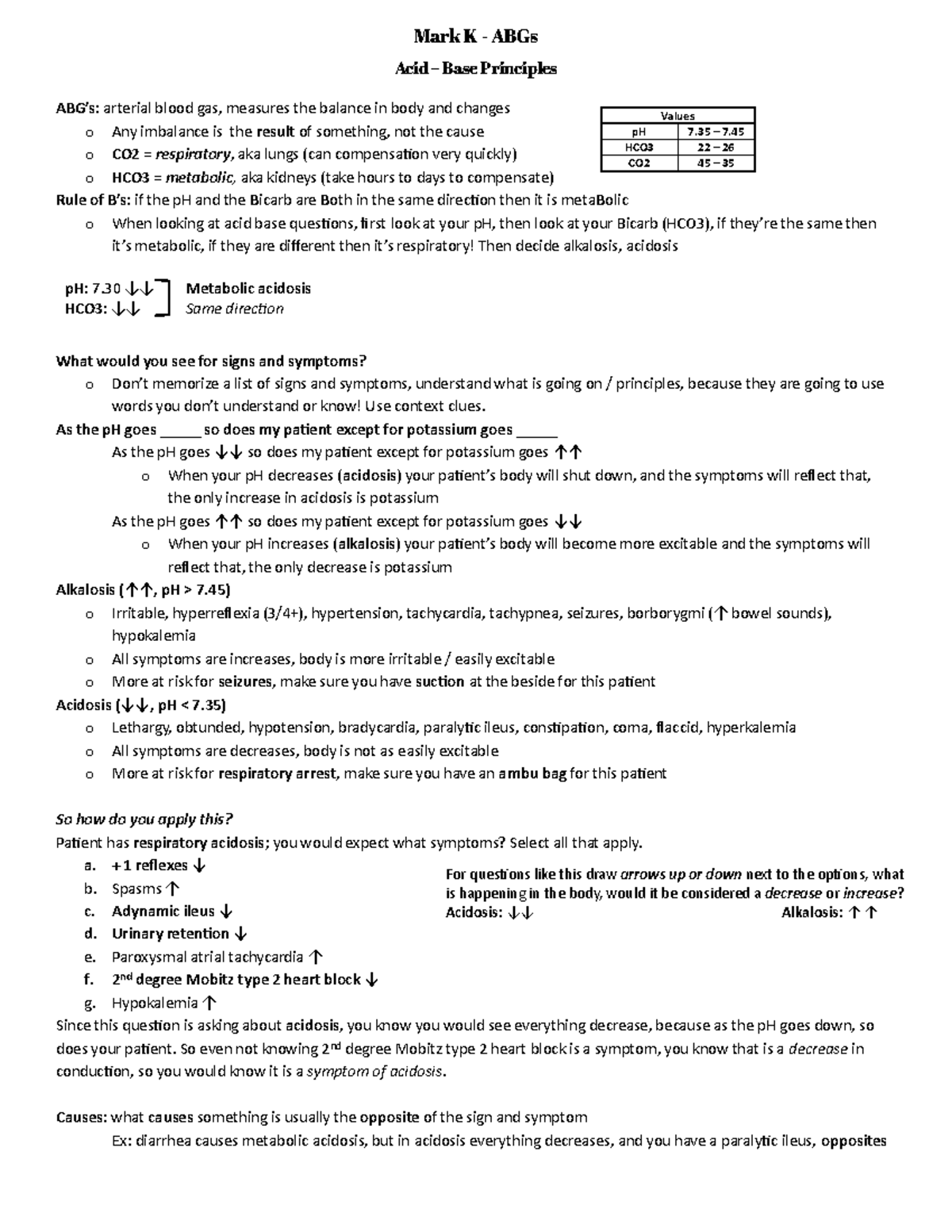 Acid base principles - abg's - Acid – Base Principles ABG’s: arterial ...
