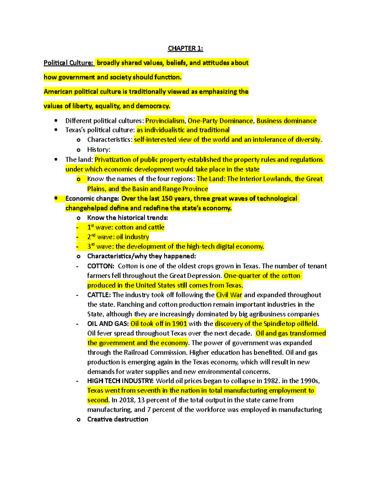 Test 1 Review - CHAPTER 1: Political Culture: broadly shared values ...