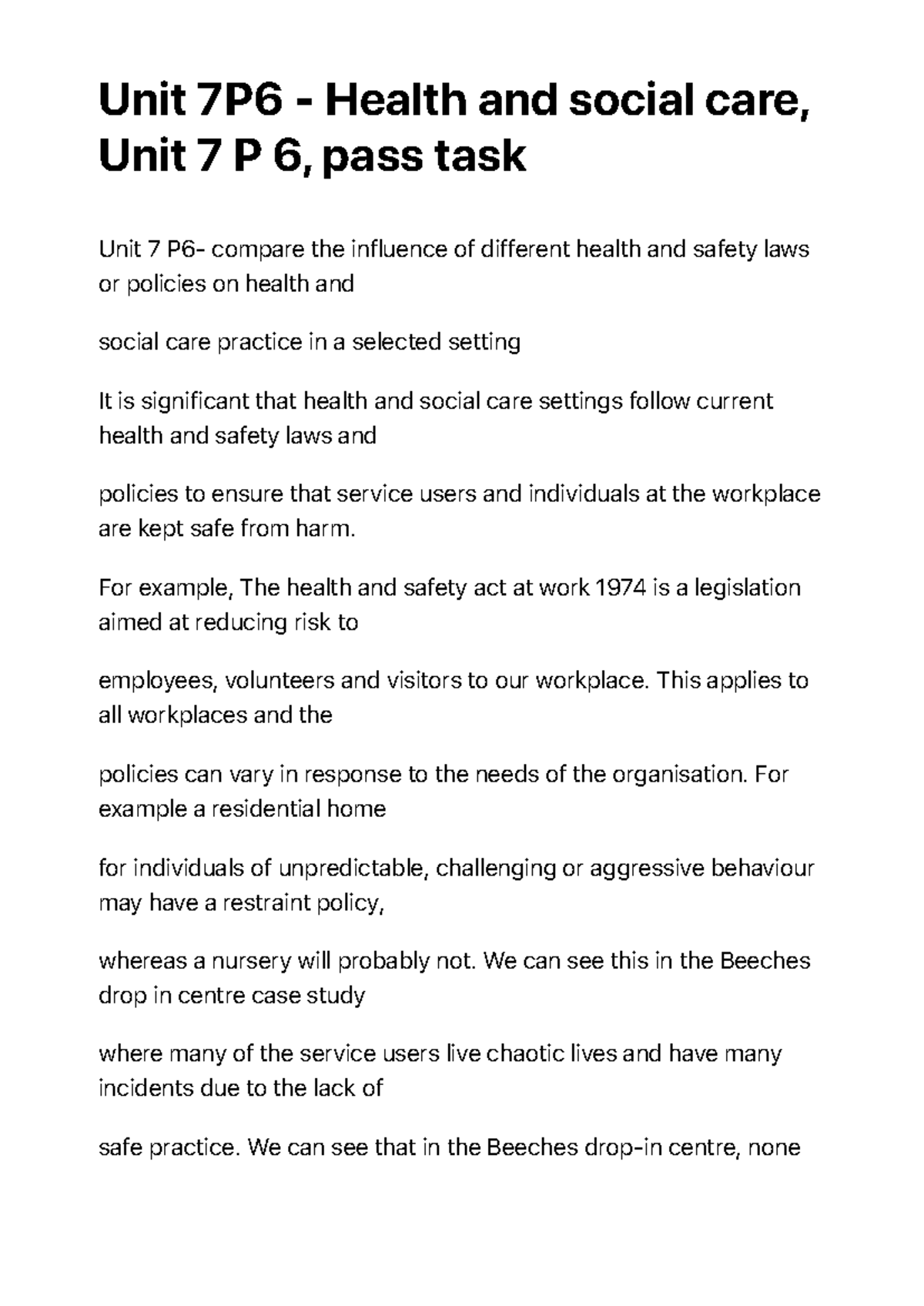 Unit 7P6 - Health and social care, Unit 7 P 6, pass task - Unit 7 P6 ...