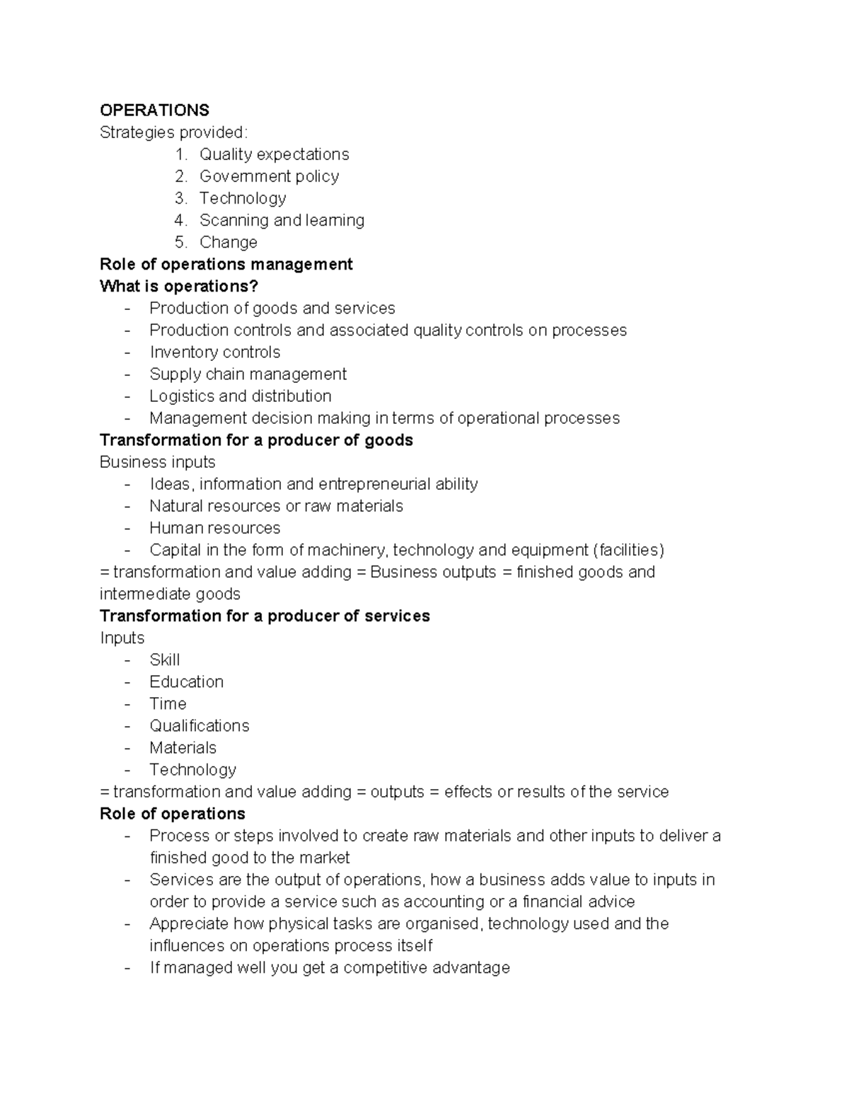 Operations business notes 24 - OPERATIONS Strategies provided: 1 ...