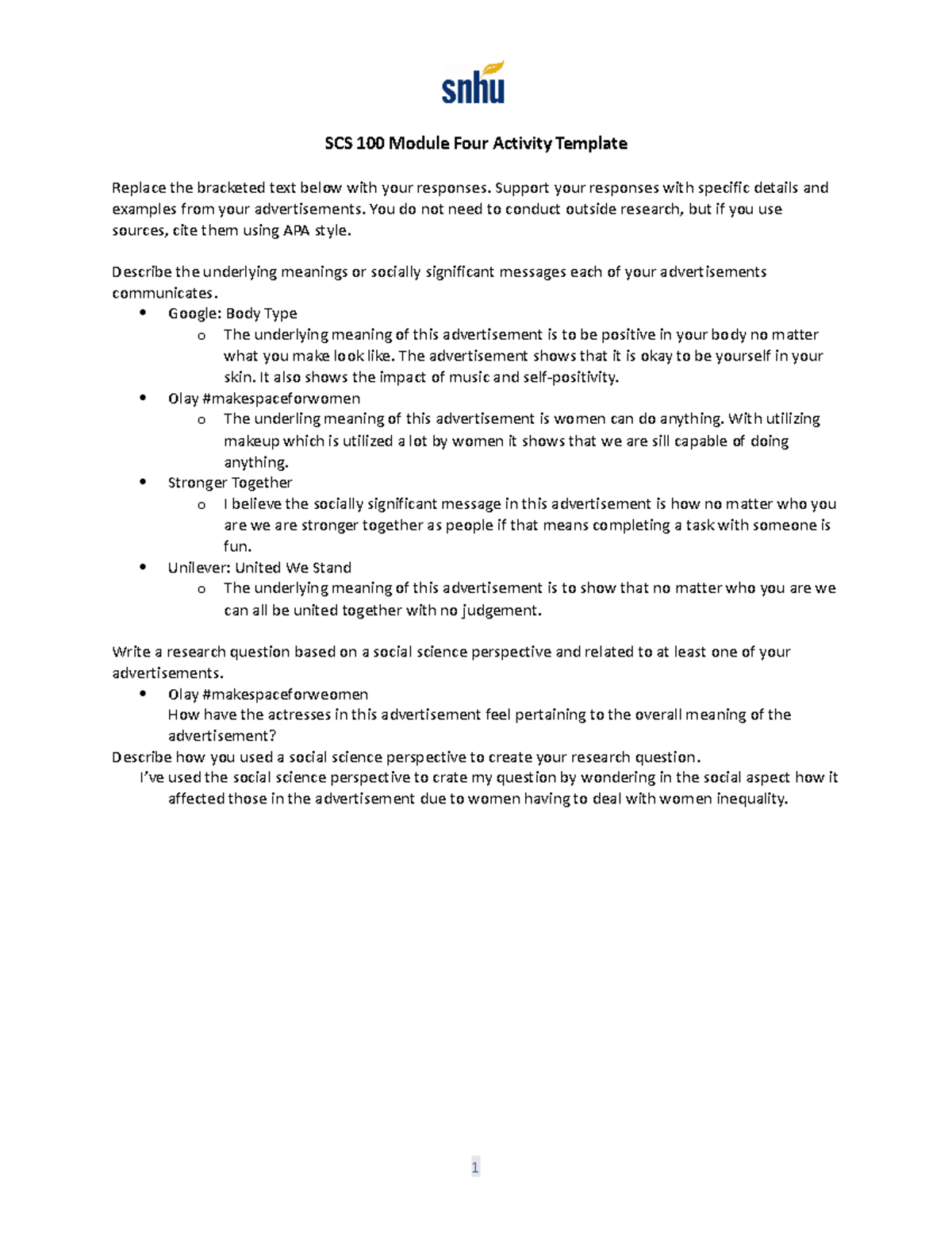 SCS 100 Module Four Activity Template - SCS 100 Module Four Activity ...