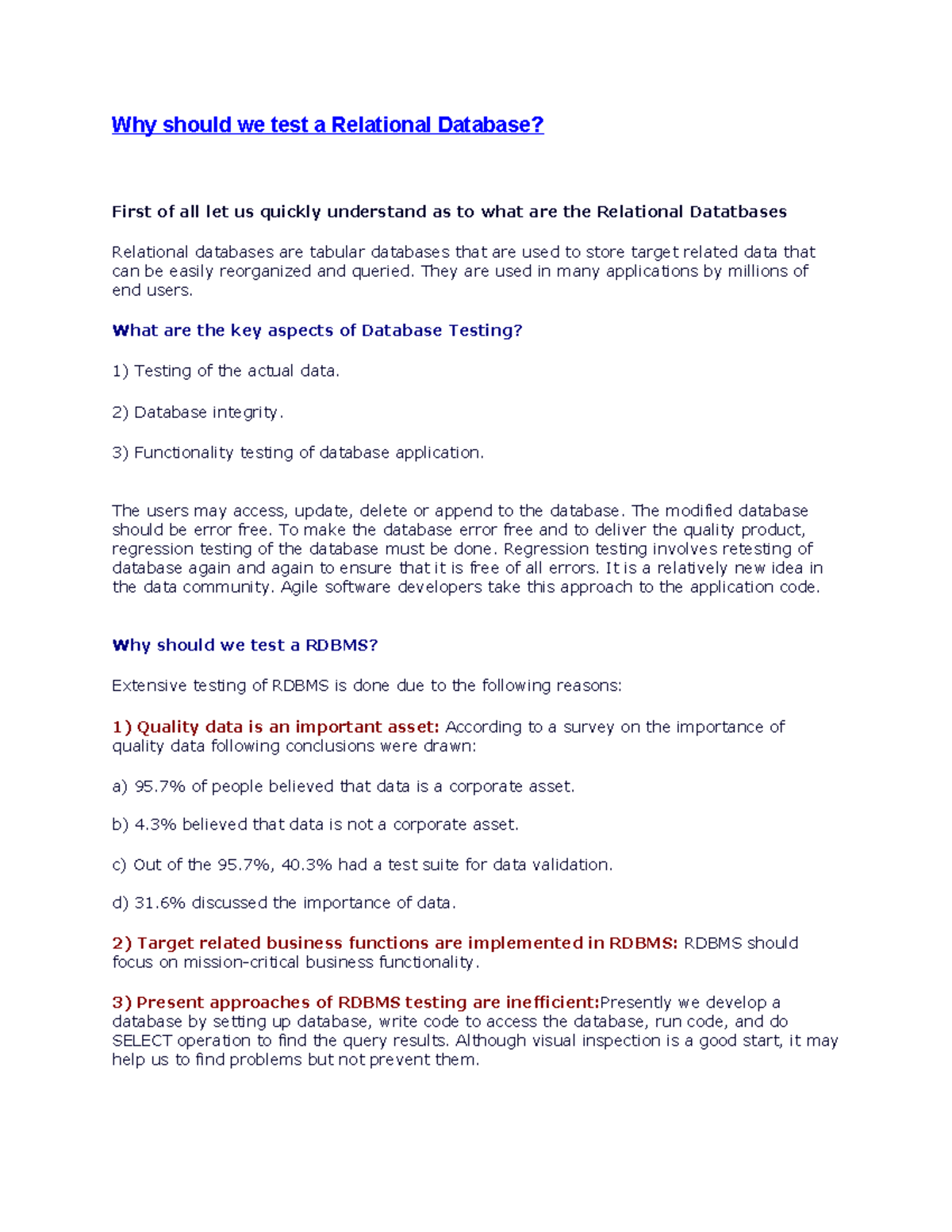 Very Important Db Testing Keypoints Why Should We Test A Relational