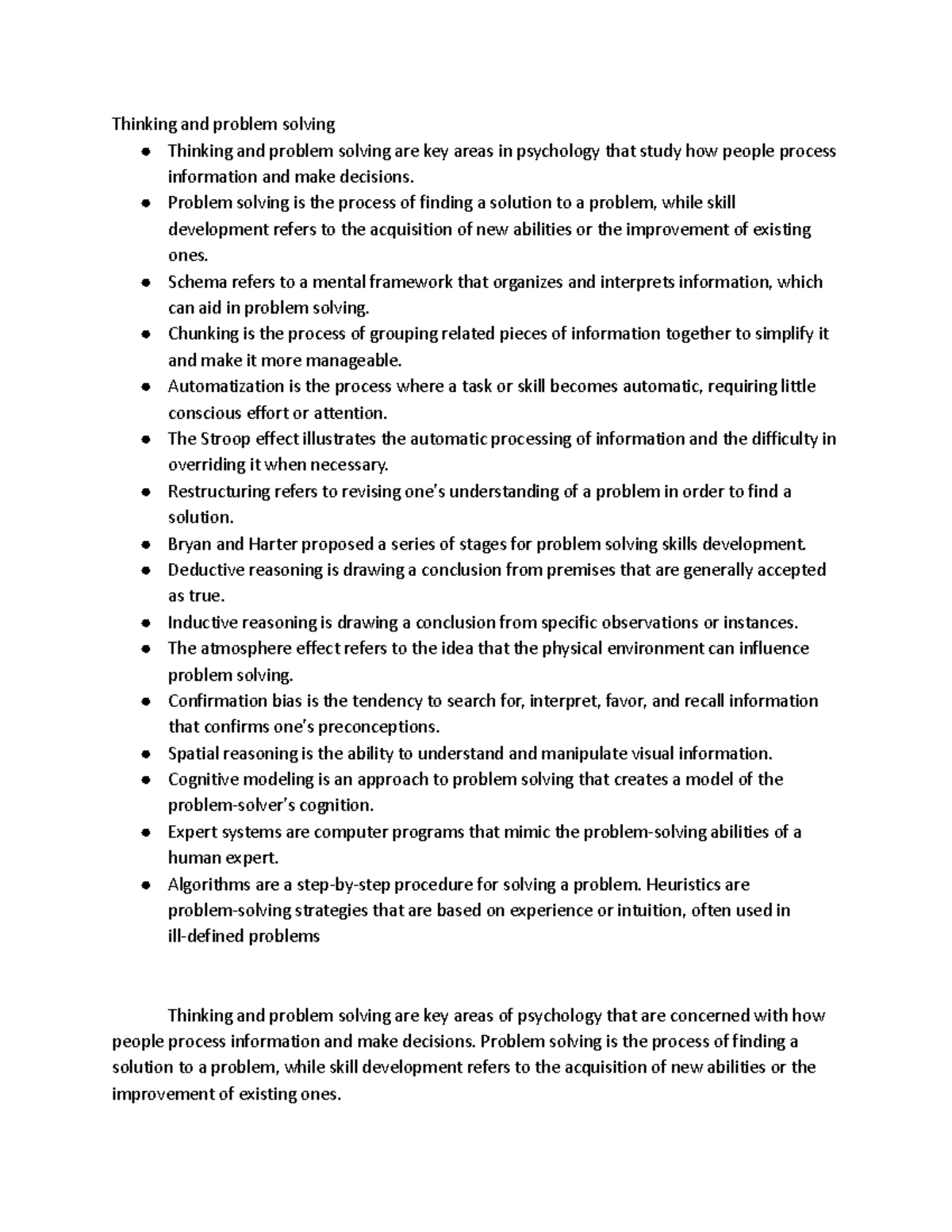 Thinking and Problem Solving notes - Thinking and problem solving ...