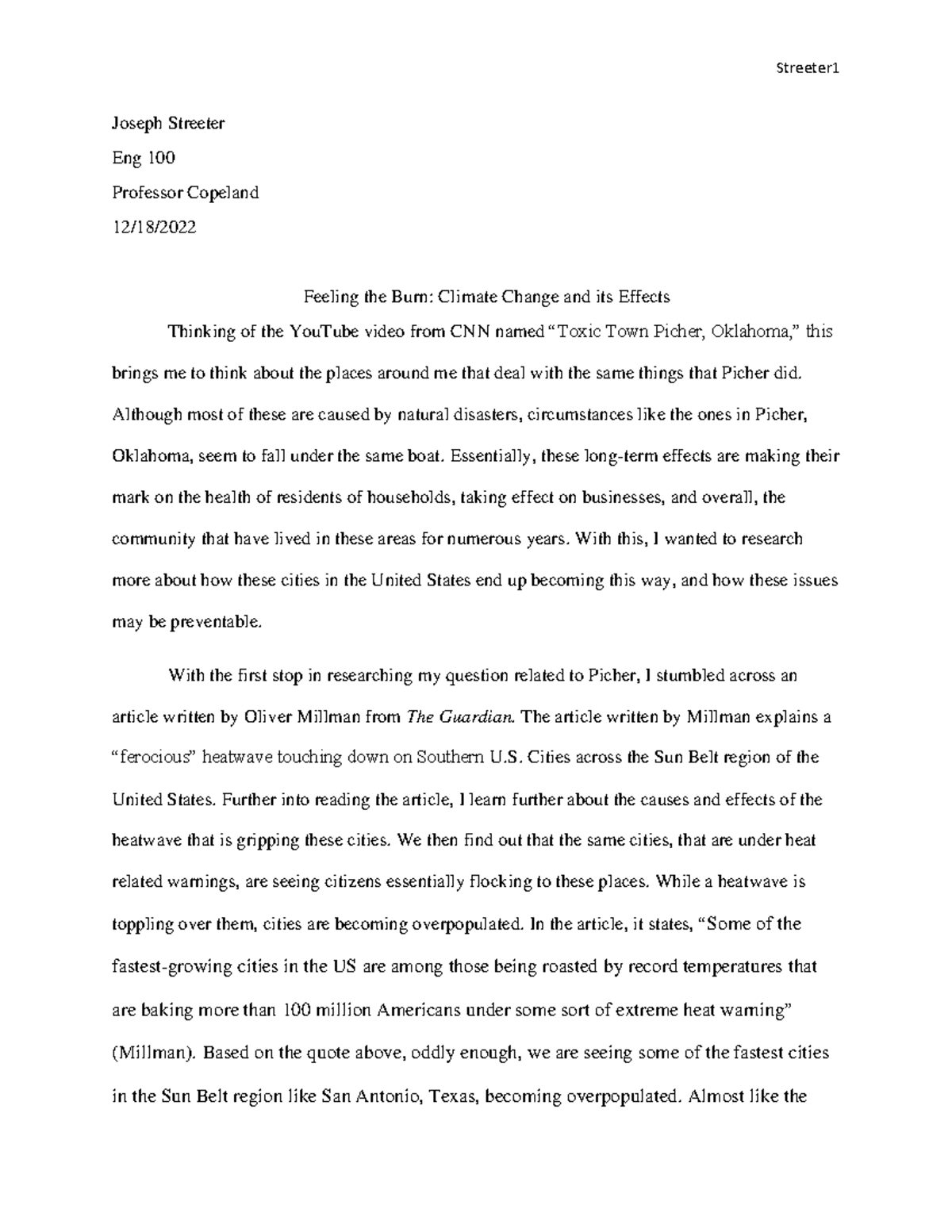 Segment 3- Exploratory Essay - Joseph Streeter Eng 100 Professor ...