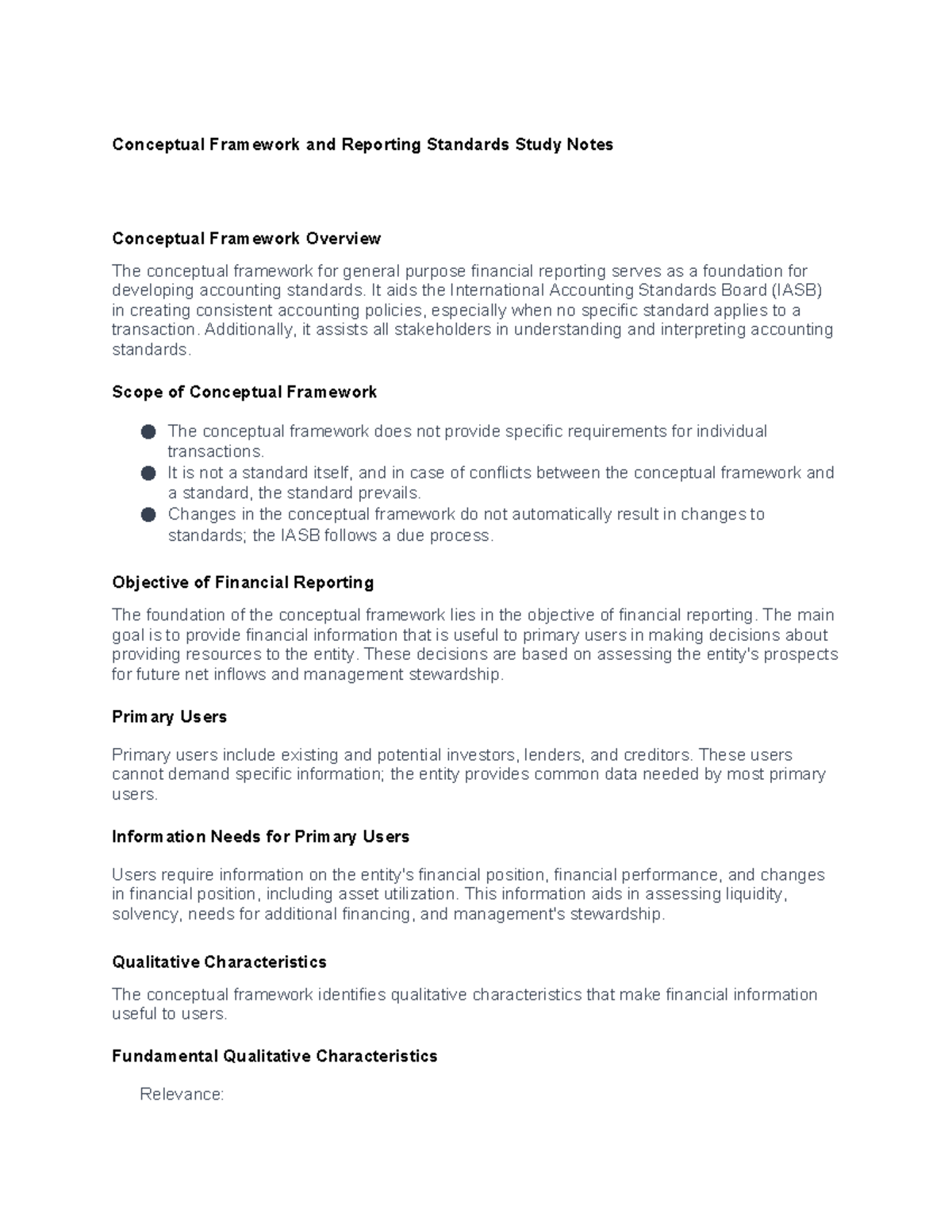 Overview of Conceptual Framework and Accounting Standards - Conceptual ...