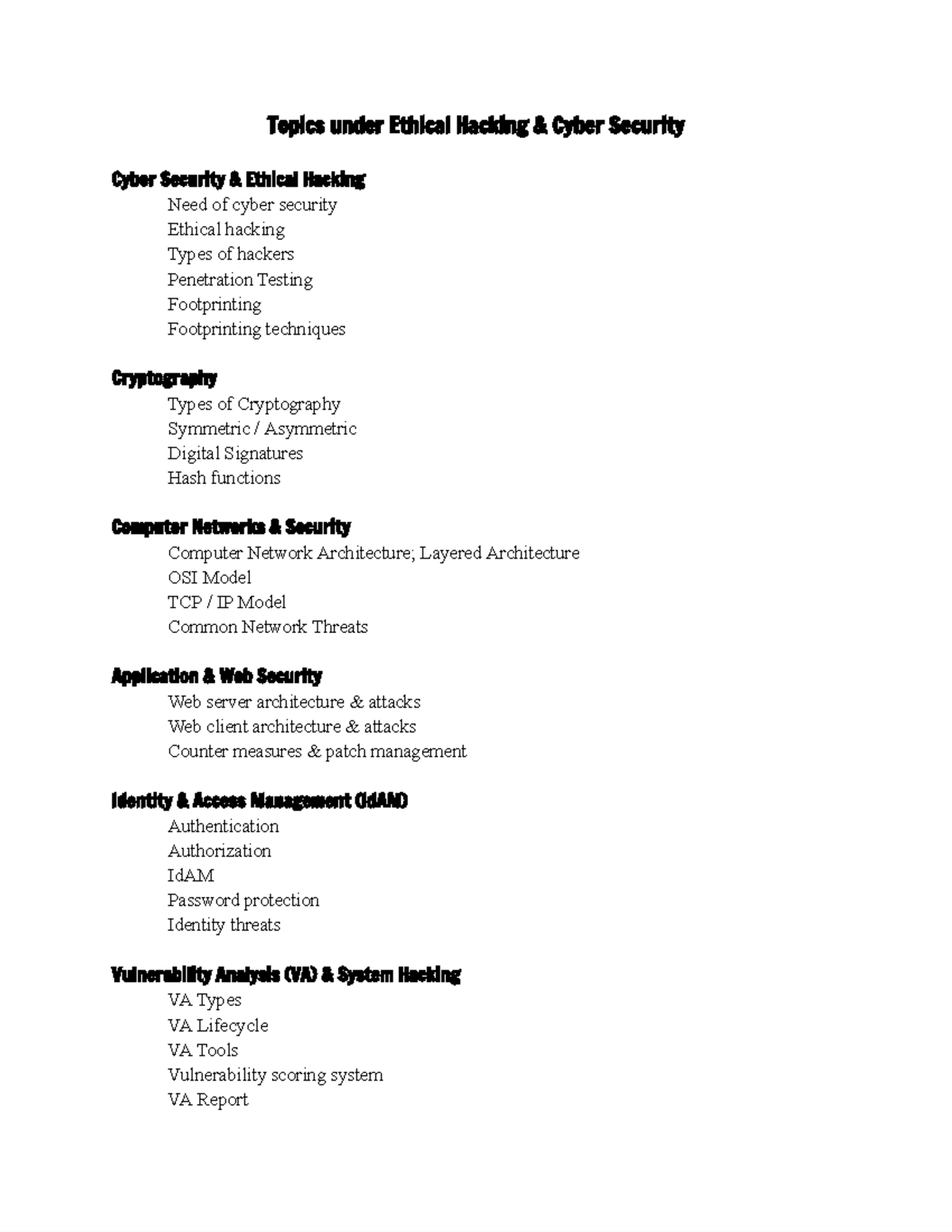Ethical Hacking & Cyber Security - Google Docs - Topics under Ethical Hacking & Cyber Security ...