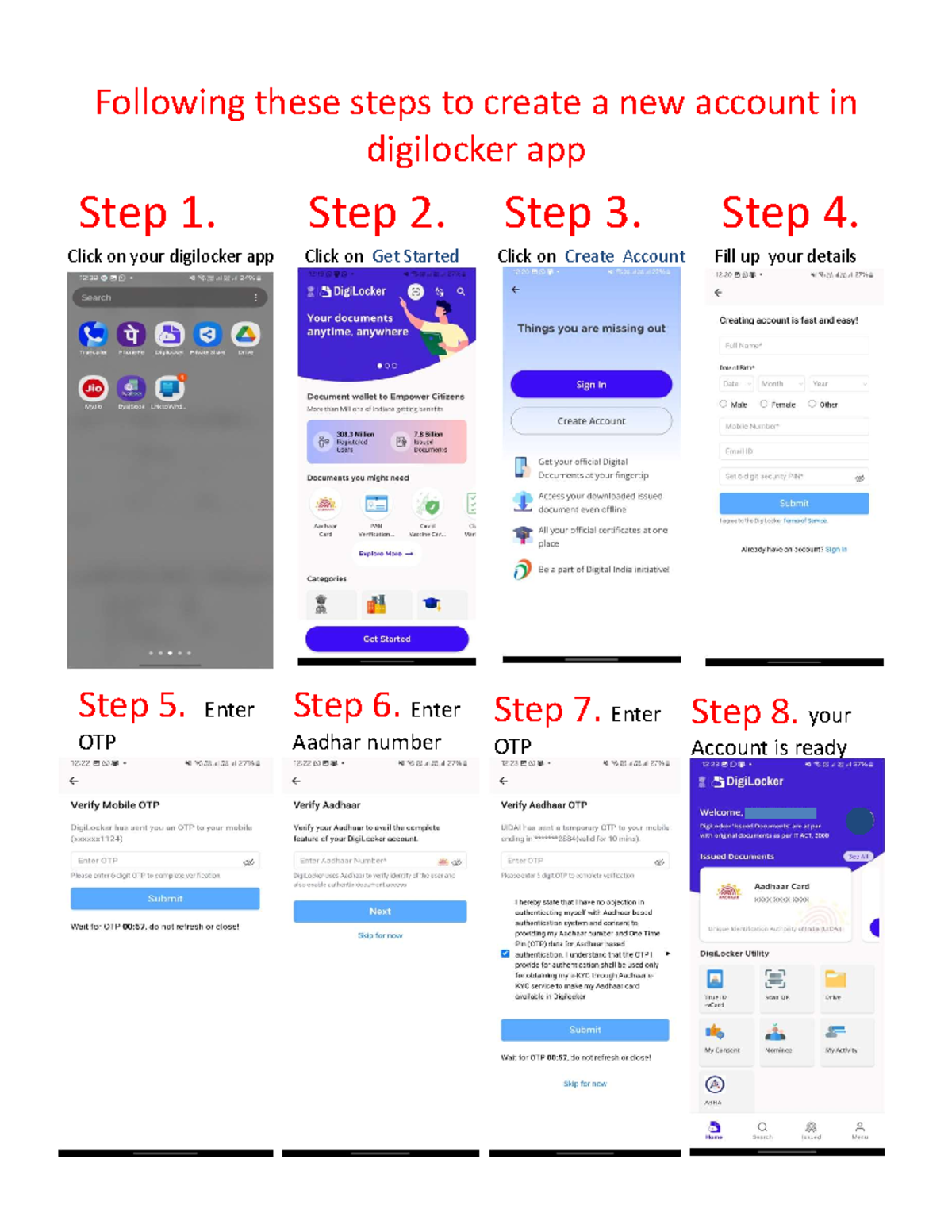 Practical of digilocker - Following these steps to create a new account ...