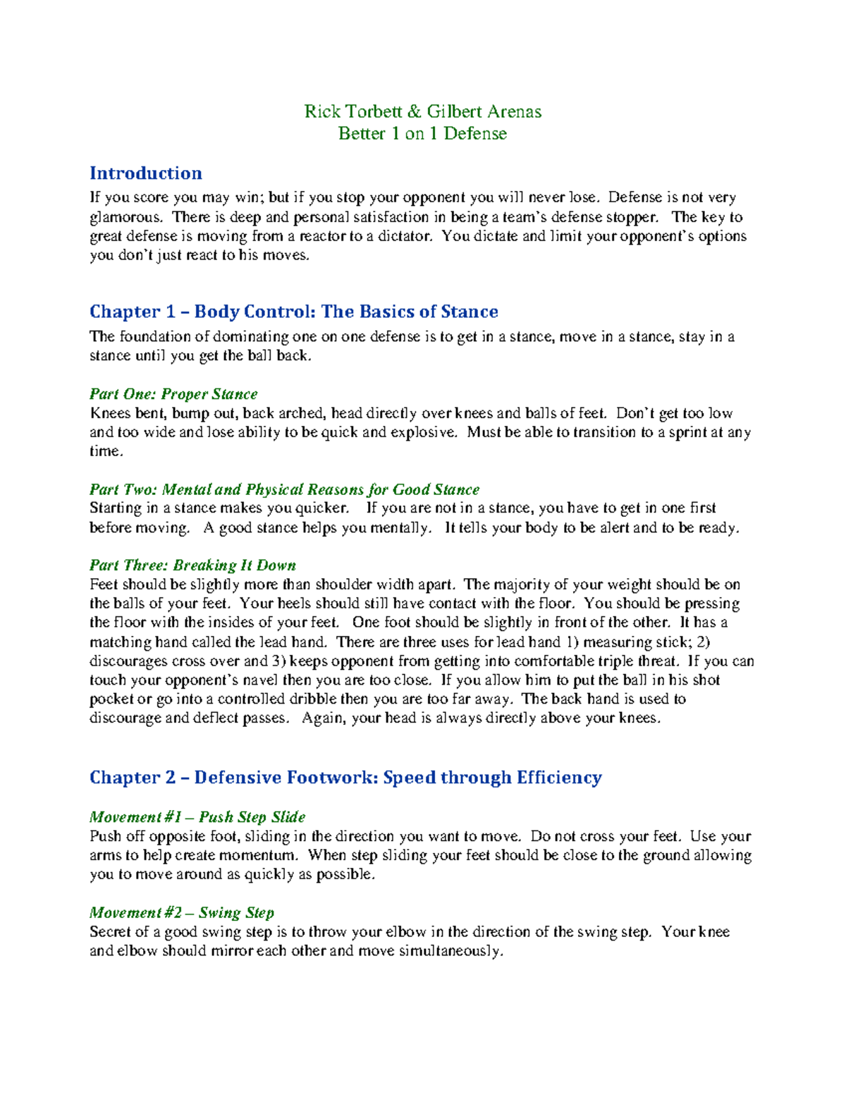 Better 1-on-1 Defense - Summary - Rick Torbett & Gilbert Arenas Better ...